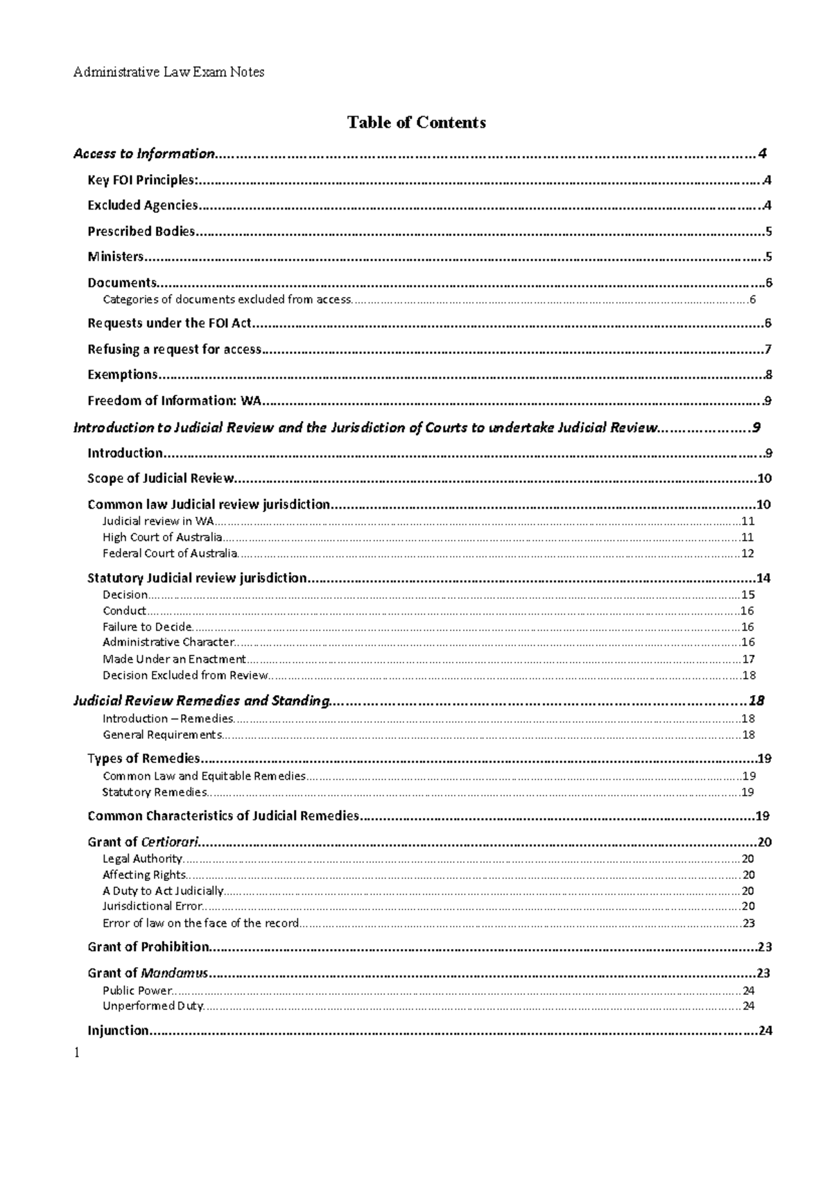 Administrative law exam notes - Table of Contents Access to - Studocu