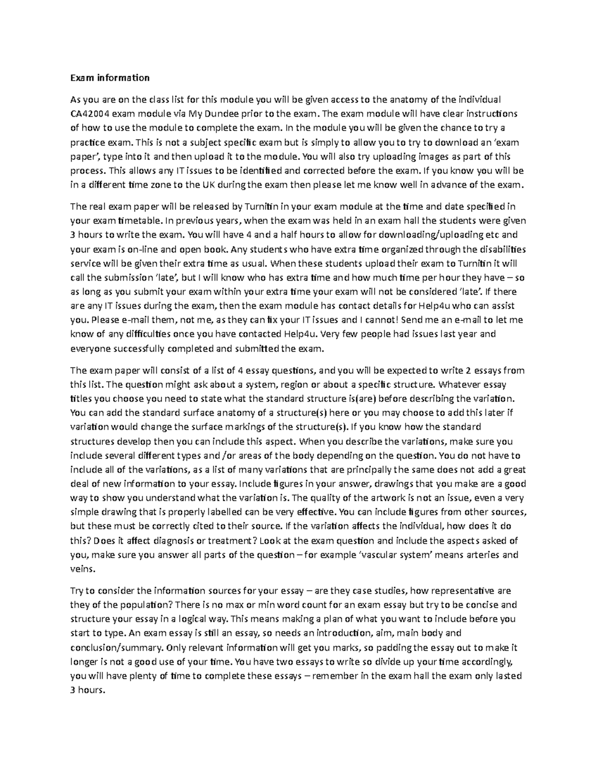 Exam example document - Exam information As you are on the class list ...