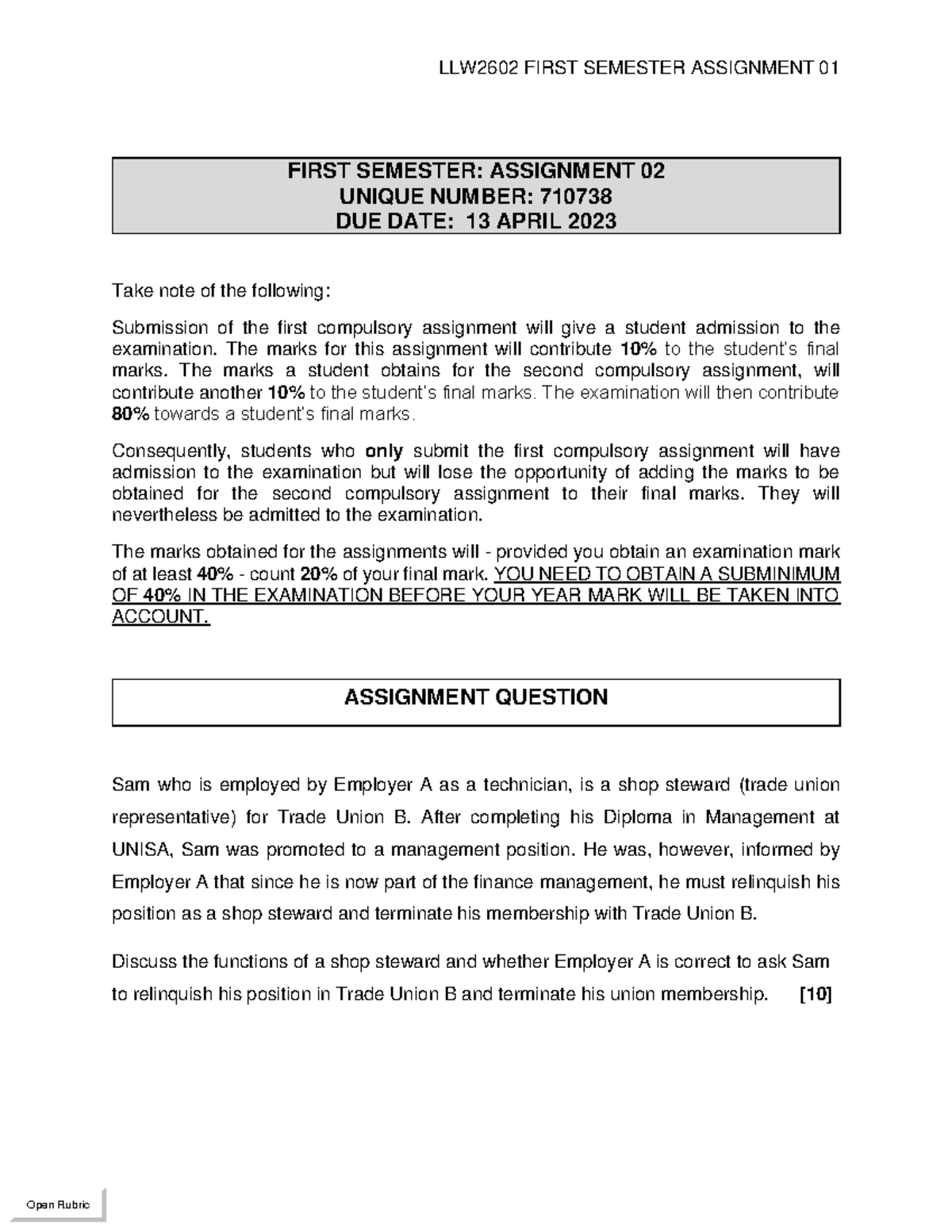 LLW2602 2023 First Semester Assignment 02 - LLW2602 FIRST SEMESTER ASSIGNMENT 01 FIRST SEMESTER ...