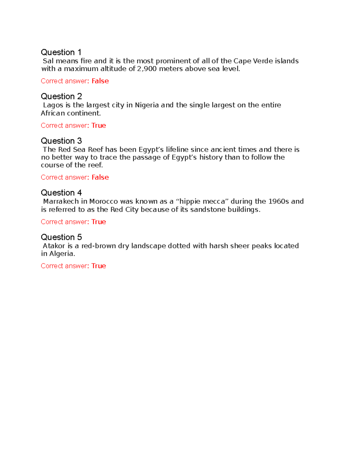 Africa QUIZ07ELMS - Question 1 Sal means fire and it is the most ...