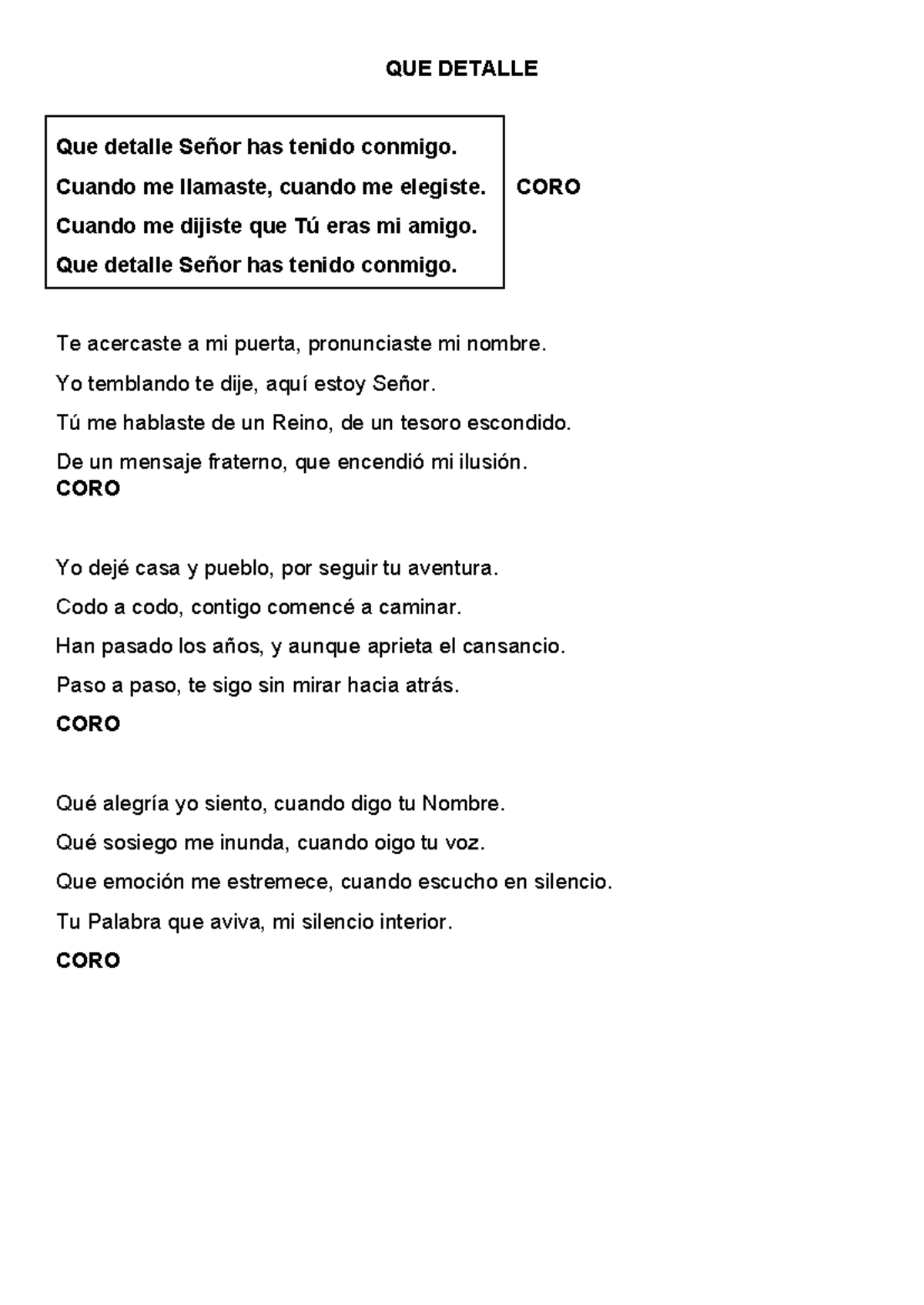 QUE Detalle ( Letra) - 1 - QUE DETALLE Que detalle Señor has tenido ...