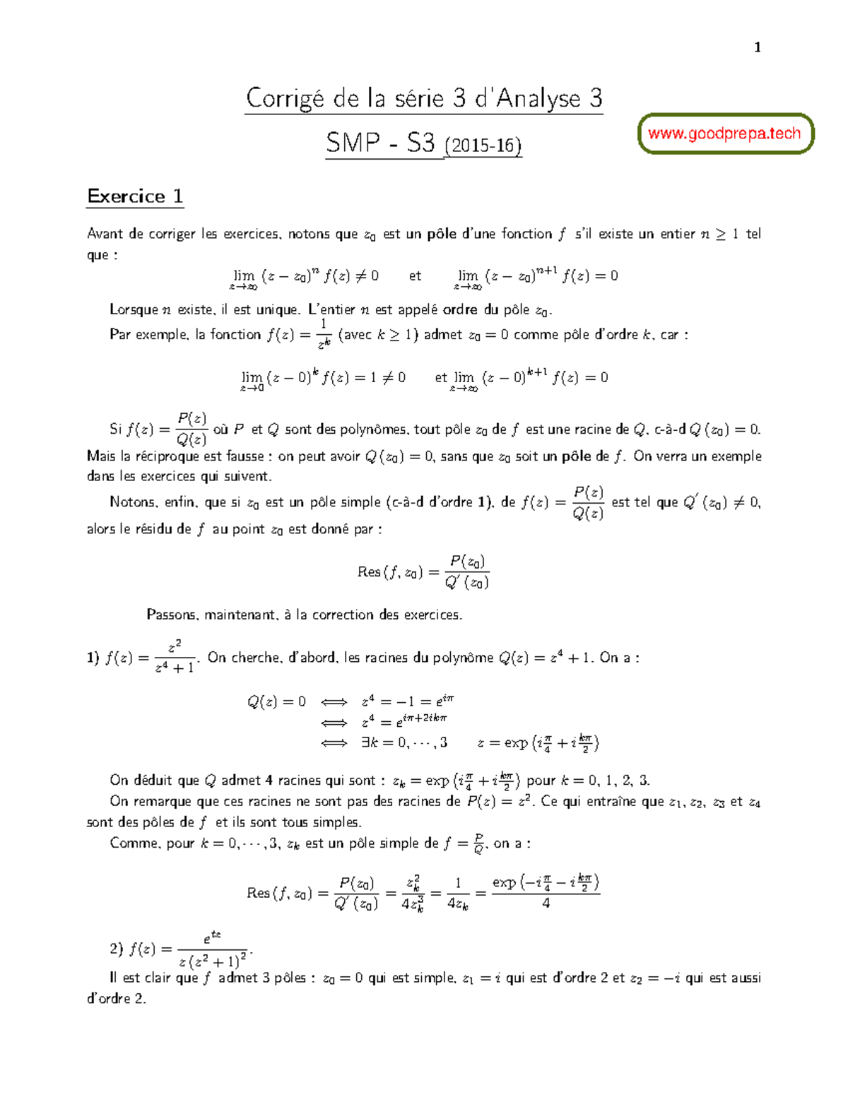 SMP S3-corrigé-Analyse-3-Serie-3 - Corrigé de la série 3 d’Analyse 3 SMP - S3 (2015-16) Exercice ...