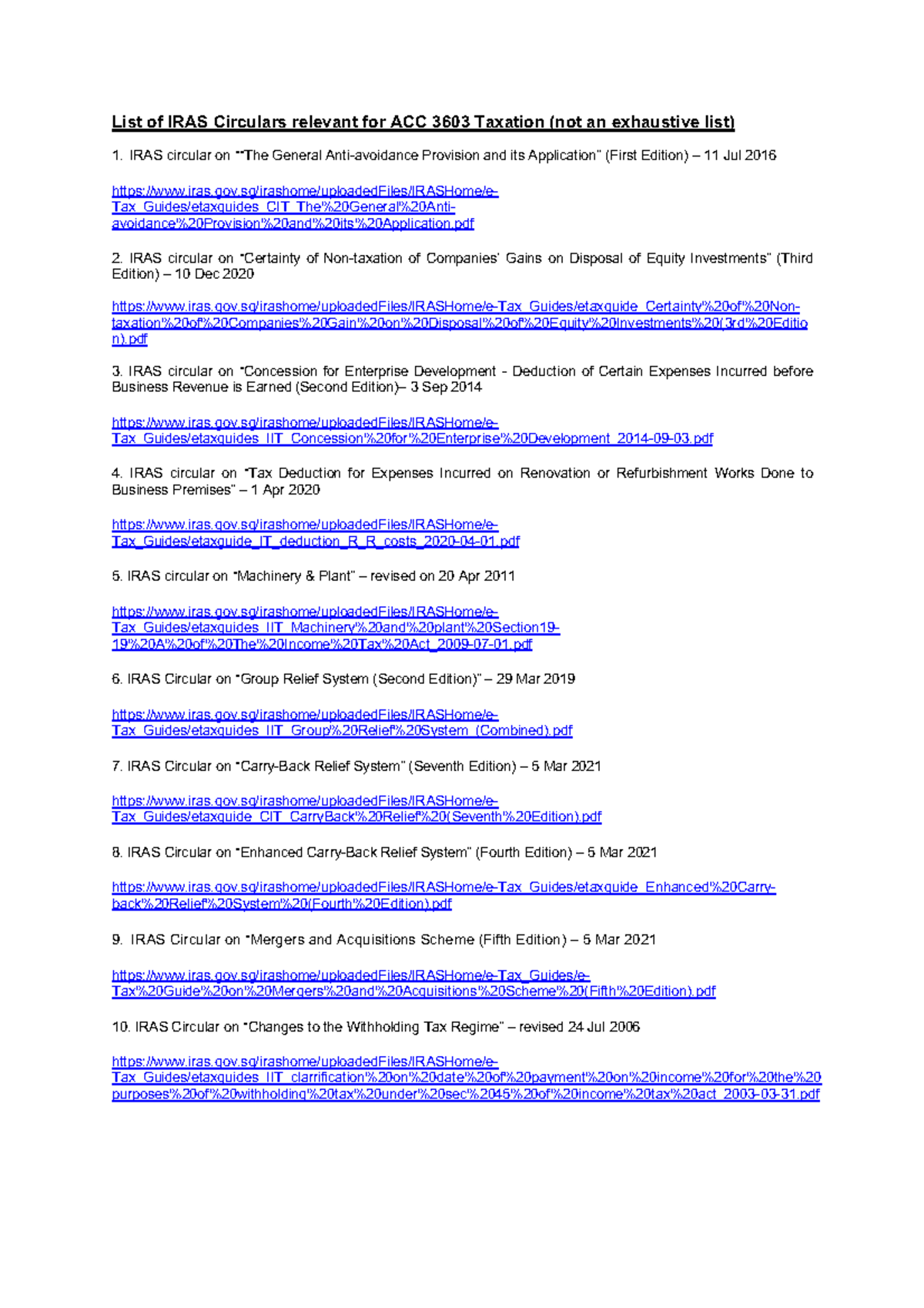 List of IRAS Circulars pertinent to ACC 3703 - List of IRAS Circulars ...