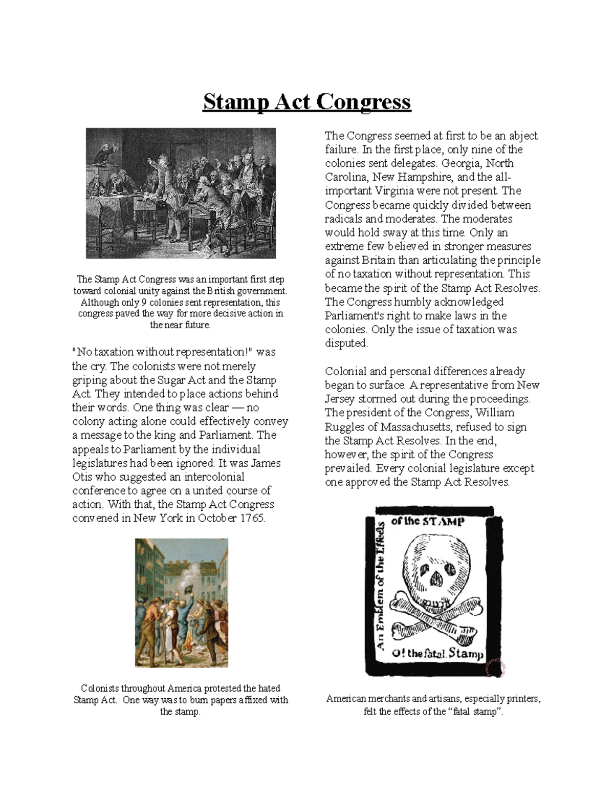 Informational Reading Moving Toward Independence S copy - Stamp Act ...