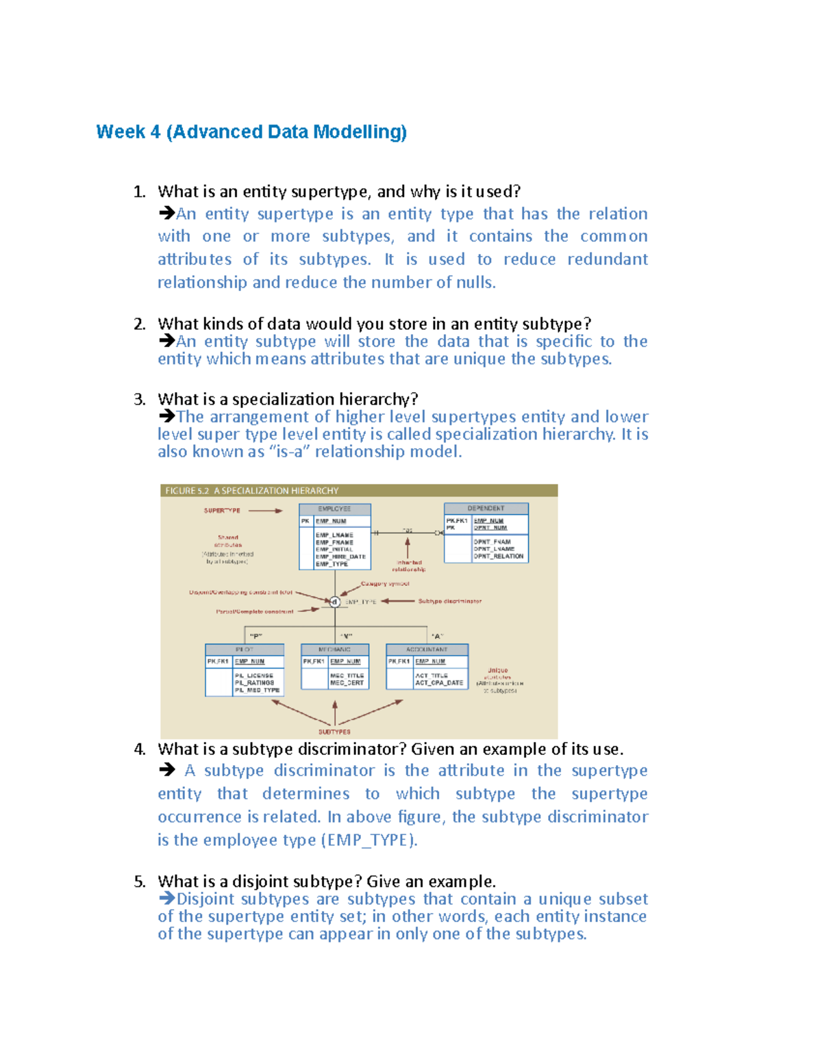 Itech 2004 Lab 4 Week 4 Advanced Data Modelling What Is An Enity Supertype And Why Is It