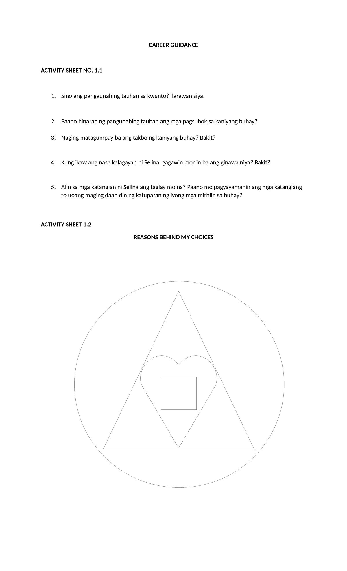 Career Guidance - CAREER GUIDANCE ACTIVITY SHEET NO. 1. 1. Sino ang ...