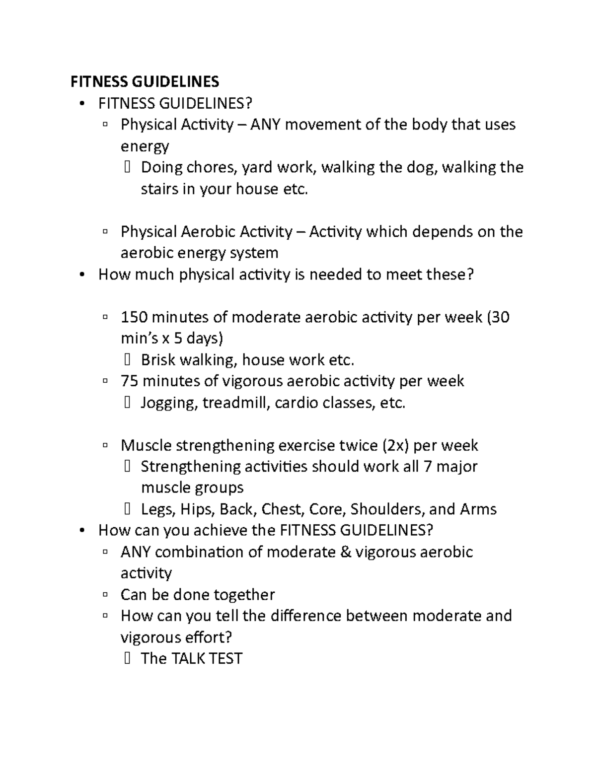Fitness Guidelines - Notes on the powerpoint - FITNESS GUIDELINES ...