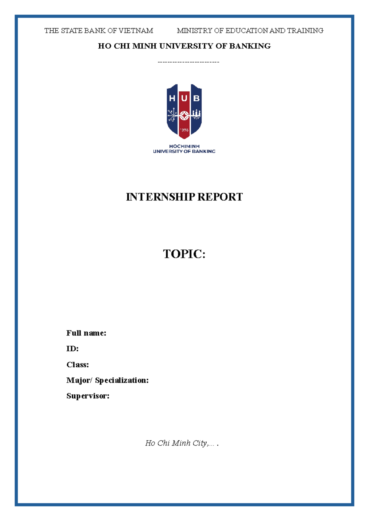 Bìa-BCTT - internship report cover page - Báo cáo thực tập - THE STATE BANK OF VIETNAM MINISTRY ...