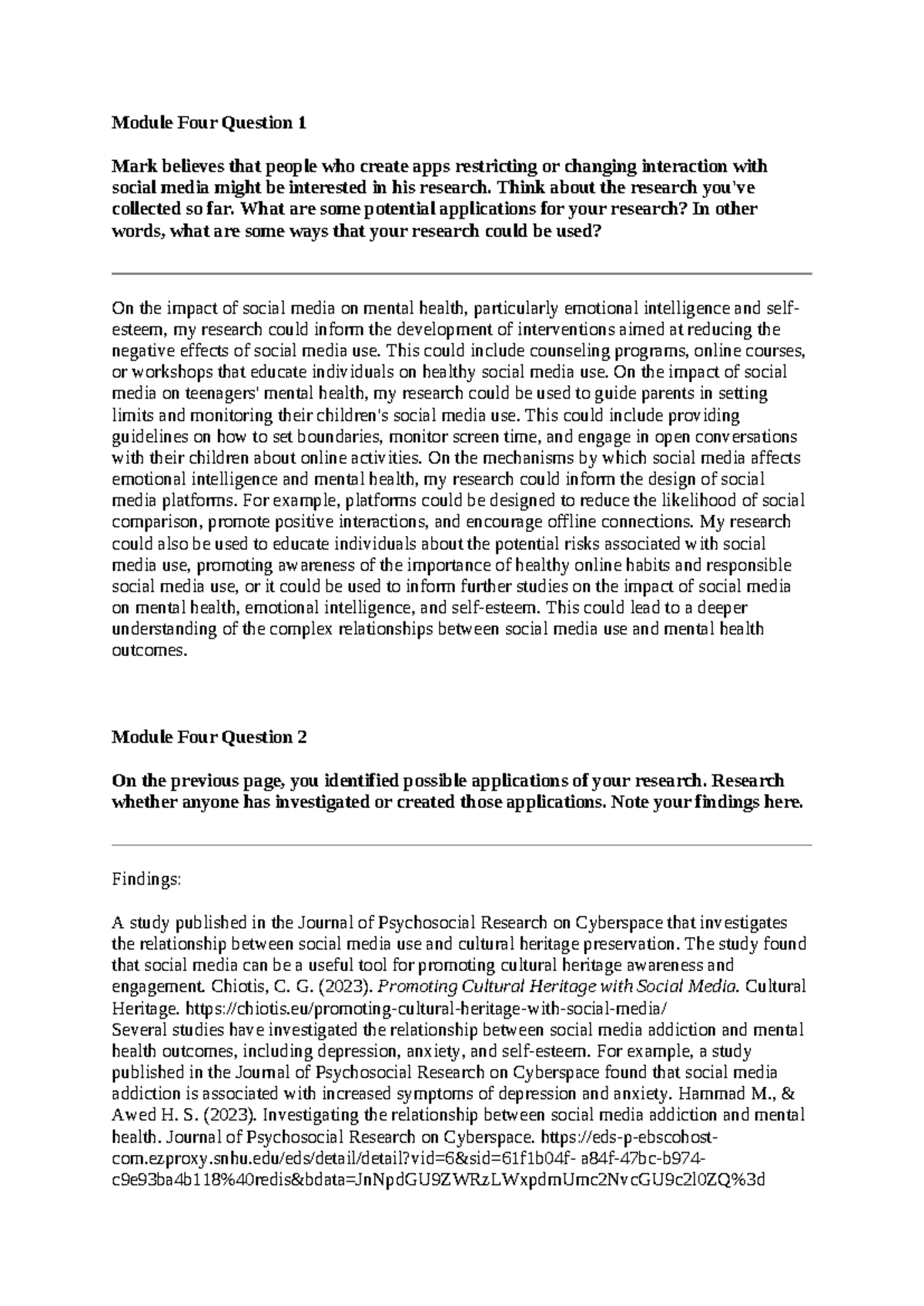 Module Four Short Responses Monica Cretu - Module Four Question 1 Mark ...