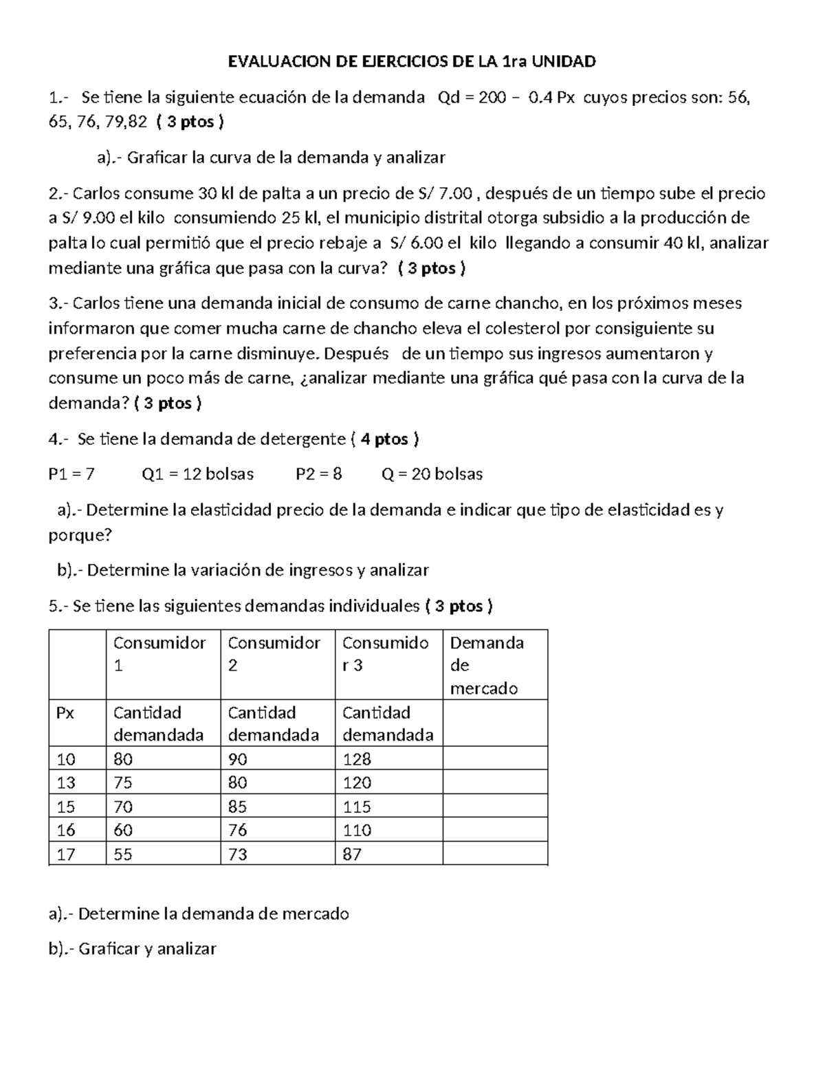Evaluacion DE Ejercicios DE LA 1ra Unidad - EVALUACION DE EJERCICIOS DE ...