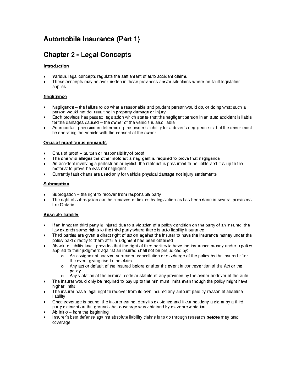 Chapter 2-Legal Concepts - Automobile Insurance (Part 1) Chapter 2 ...
