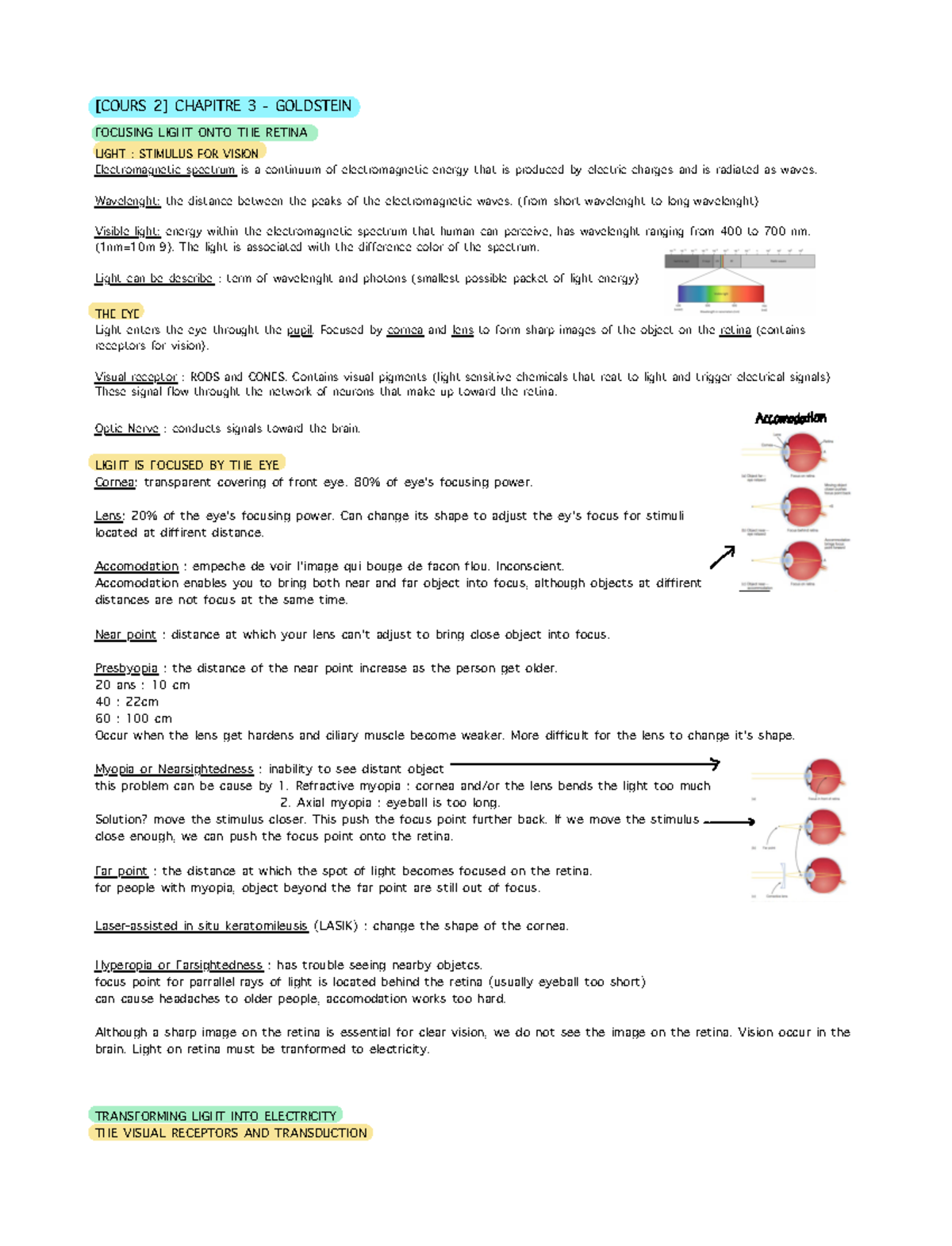 Note sur lecture exam 1 - [COURS 2] CHAPITRE 3 - GOLDSTEIN FOCUSING ...