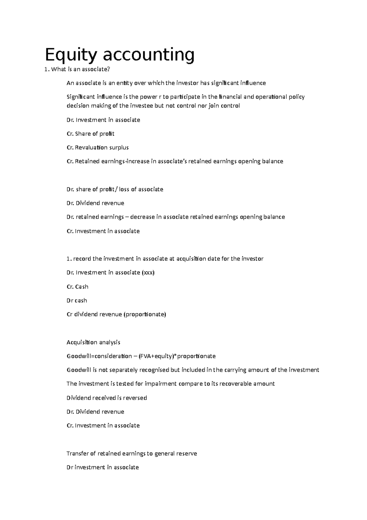 Equity accounting summary - Equity accounting What is an associate? An ...