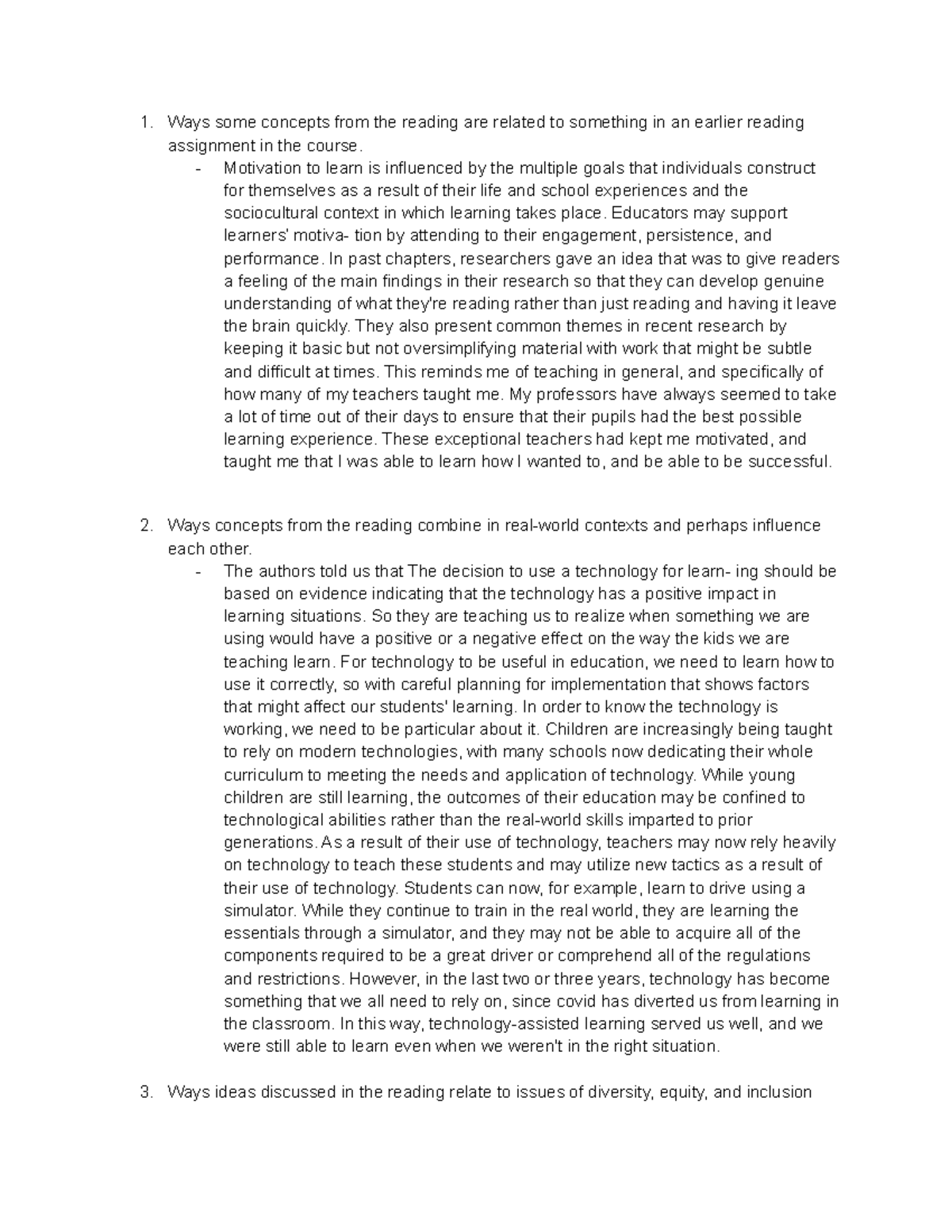 TE relfection 4 - In class writing assignments, perfect example of what ...