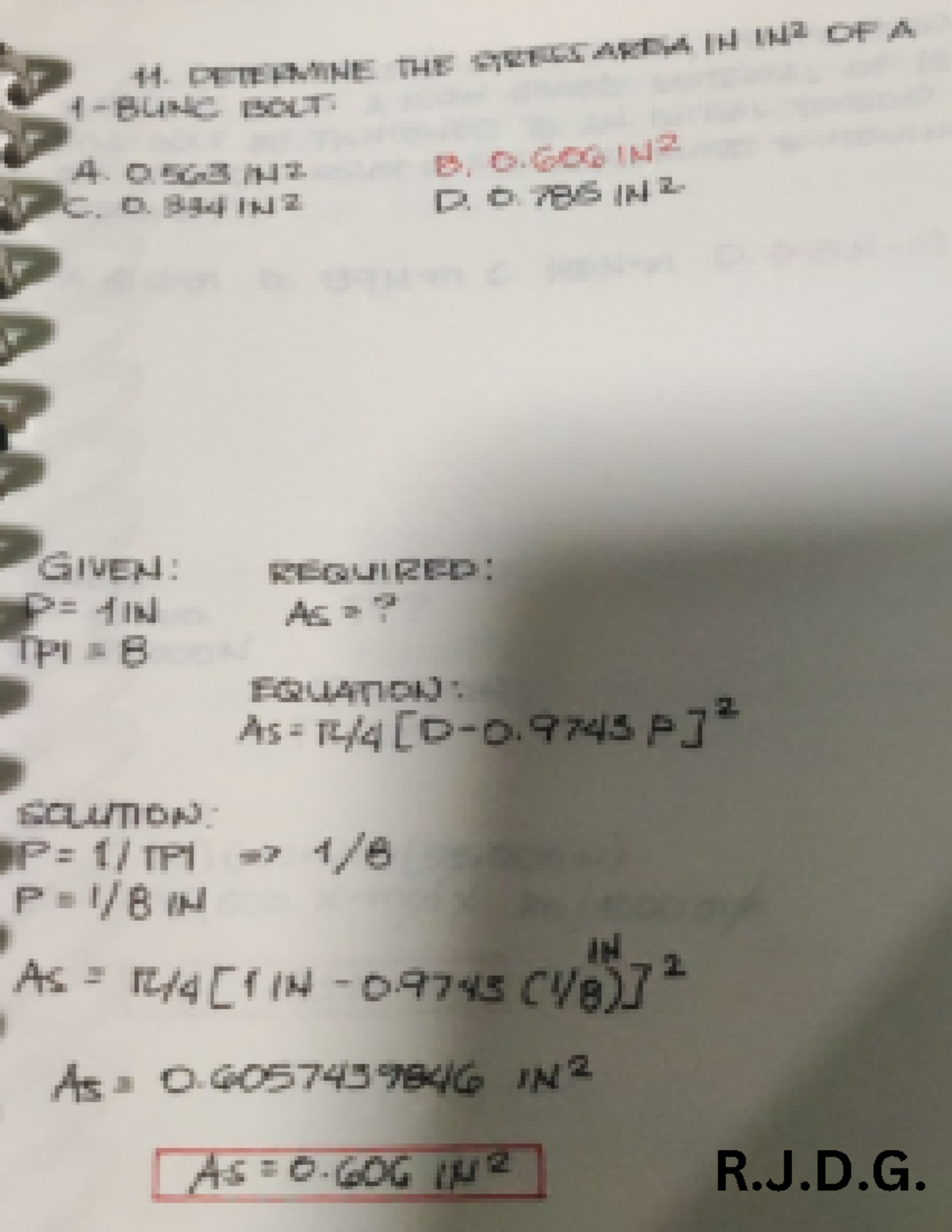 Machine Design - Bolts - Sample Problem 1 - 44. DETEIMINE THE CRESSAREA ...