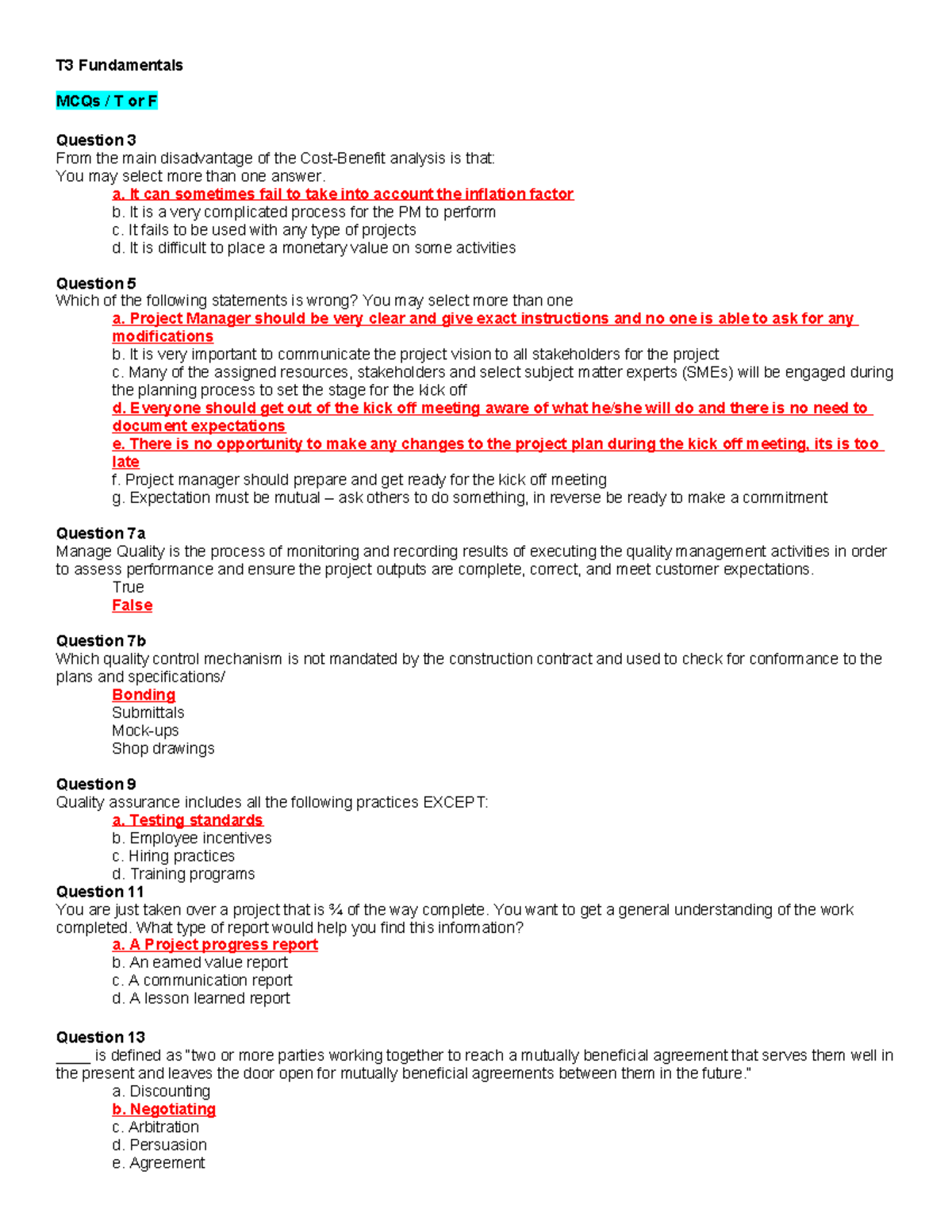 Revised Fundamentals T3 - T3 Fundamentals MCQs / T or F Question 3 From ...