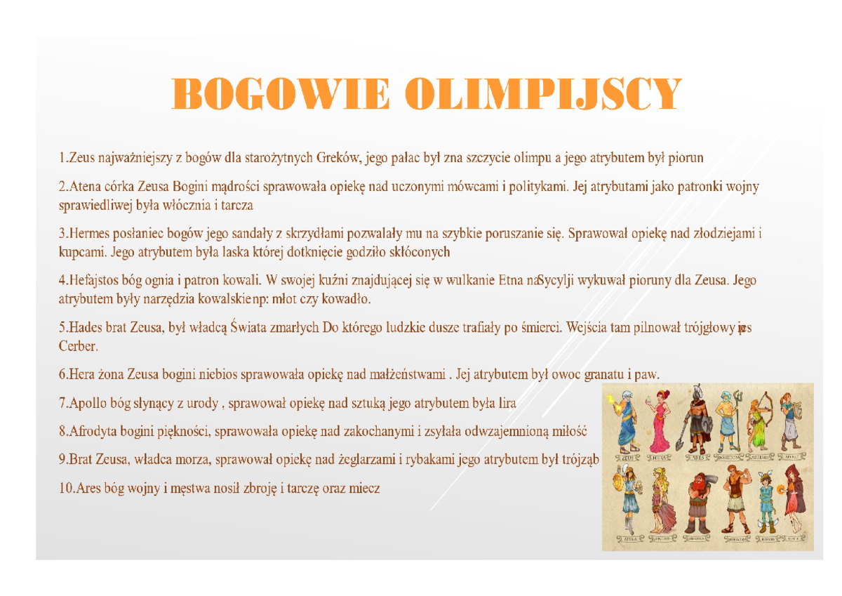 Bogowie olimpijscy - mit - BOGOWIE OLIMPIJSCY 1. Zeus najwazniejszy Z bogów dla starozytnych ...