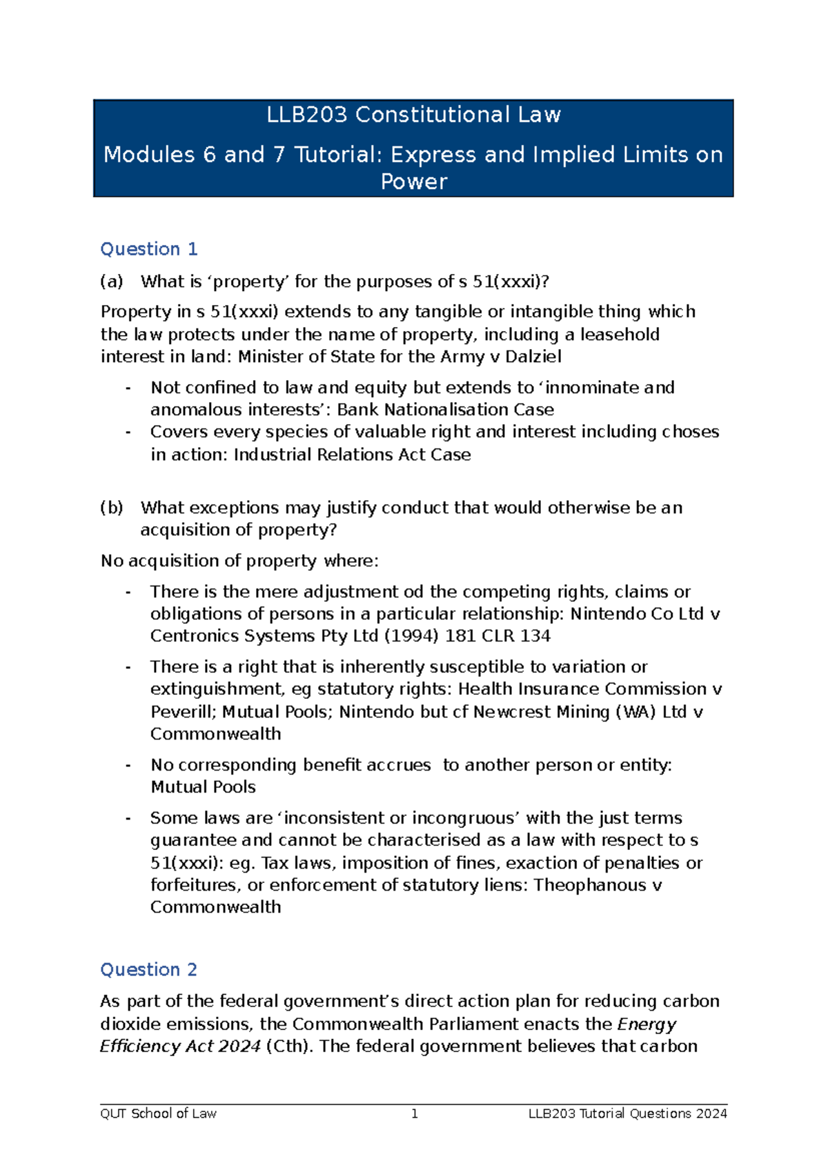 Module 6 and 7 Tutorial Questions - Express and Implied Limits on Power ...