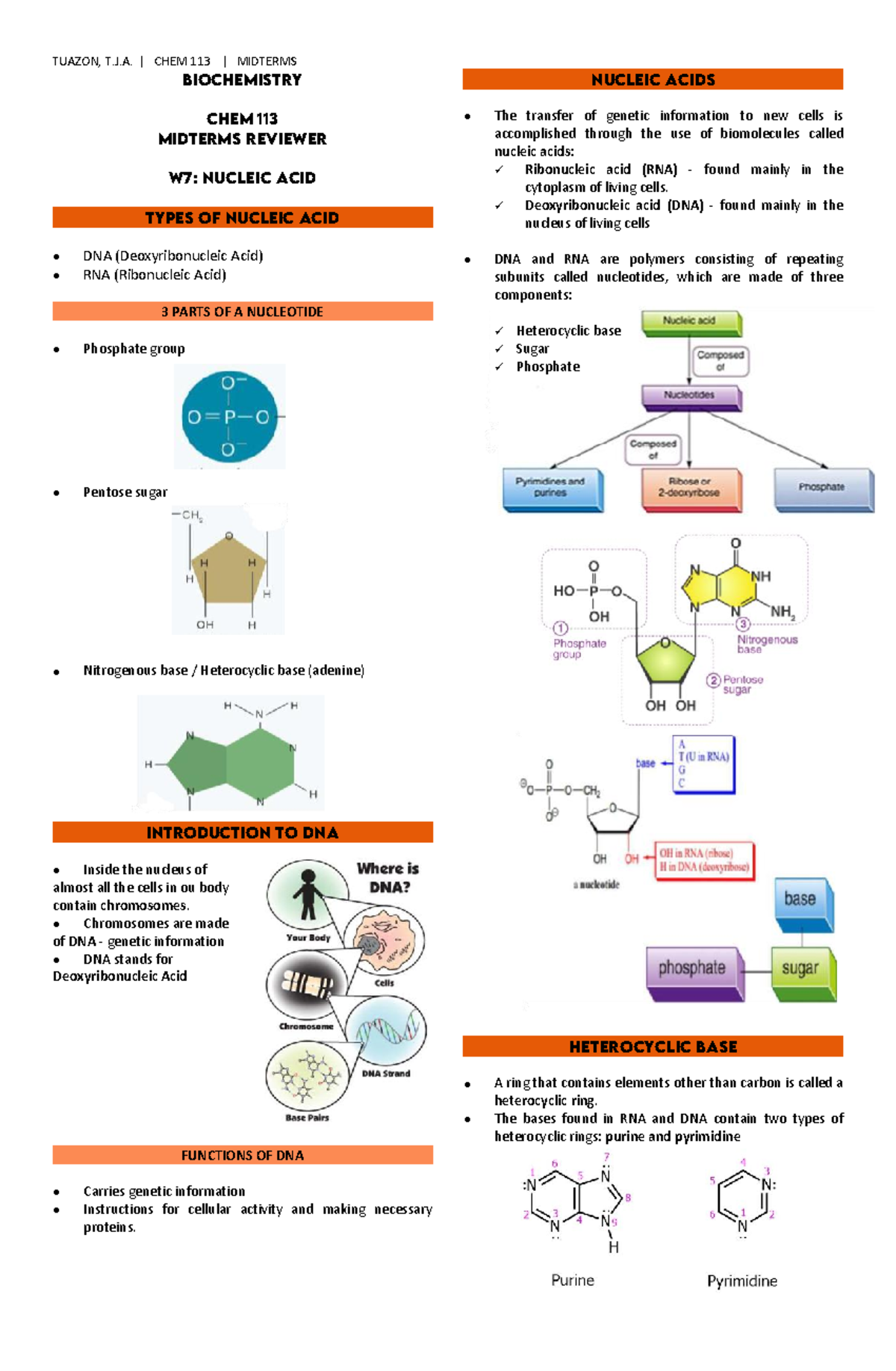 Biochemistry- Midterms-W7 - BIOCHEMISTRY CHEM 113 MidTERMS REVIEWER W7 ...