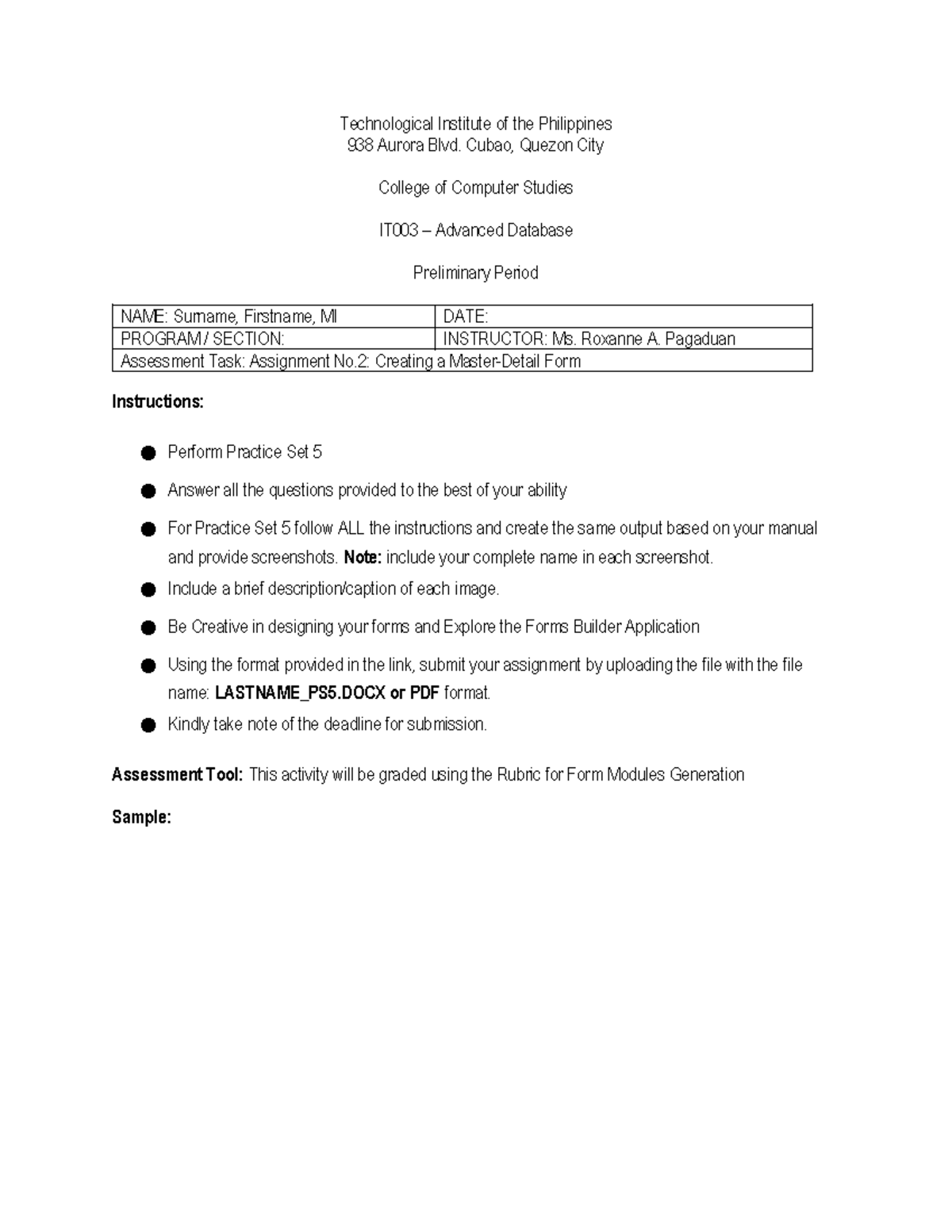 Creating a Master-Detail Form - Technological Institute of the ...