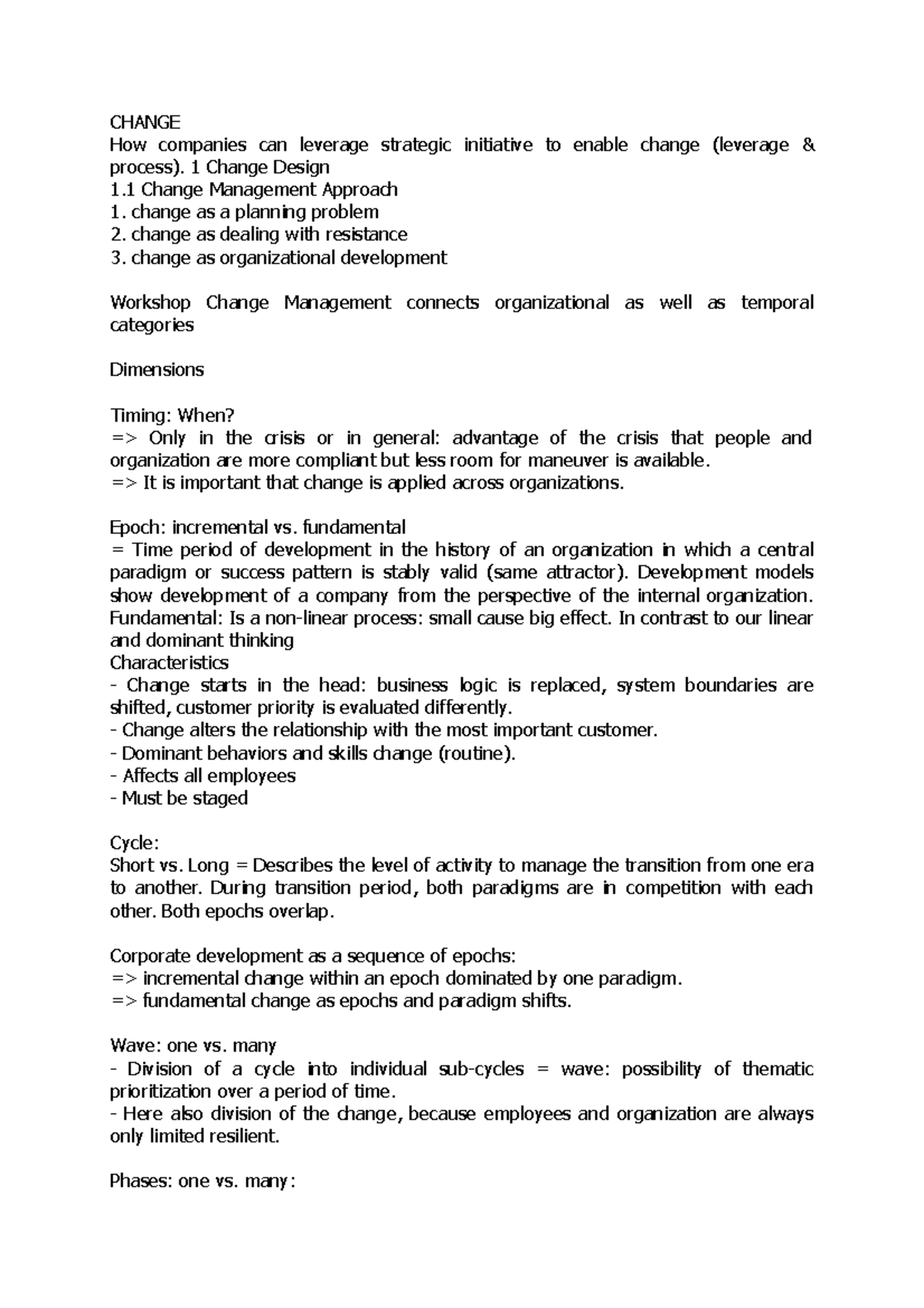 Change - Management notes - CHANGE How companies can leverage strategic ...