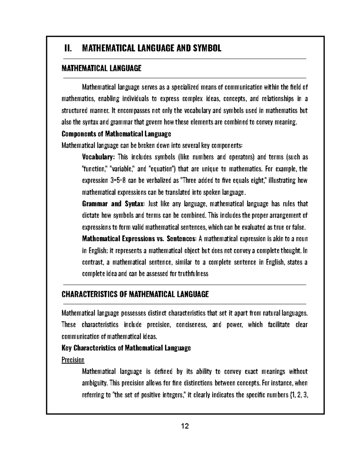MATHEMATICAL LANGUAGE AND SYMBOL - II. MATHEMATICAL LANGUAGE AND SYMBOL ...