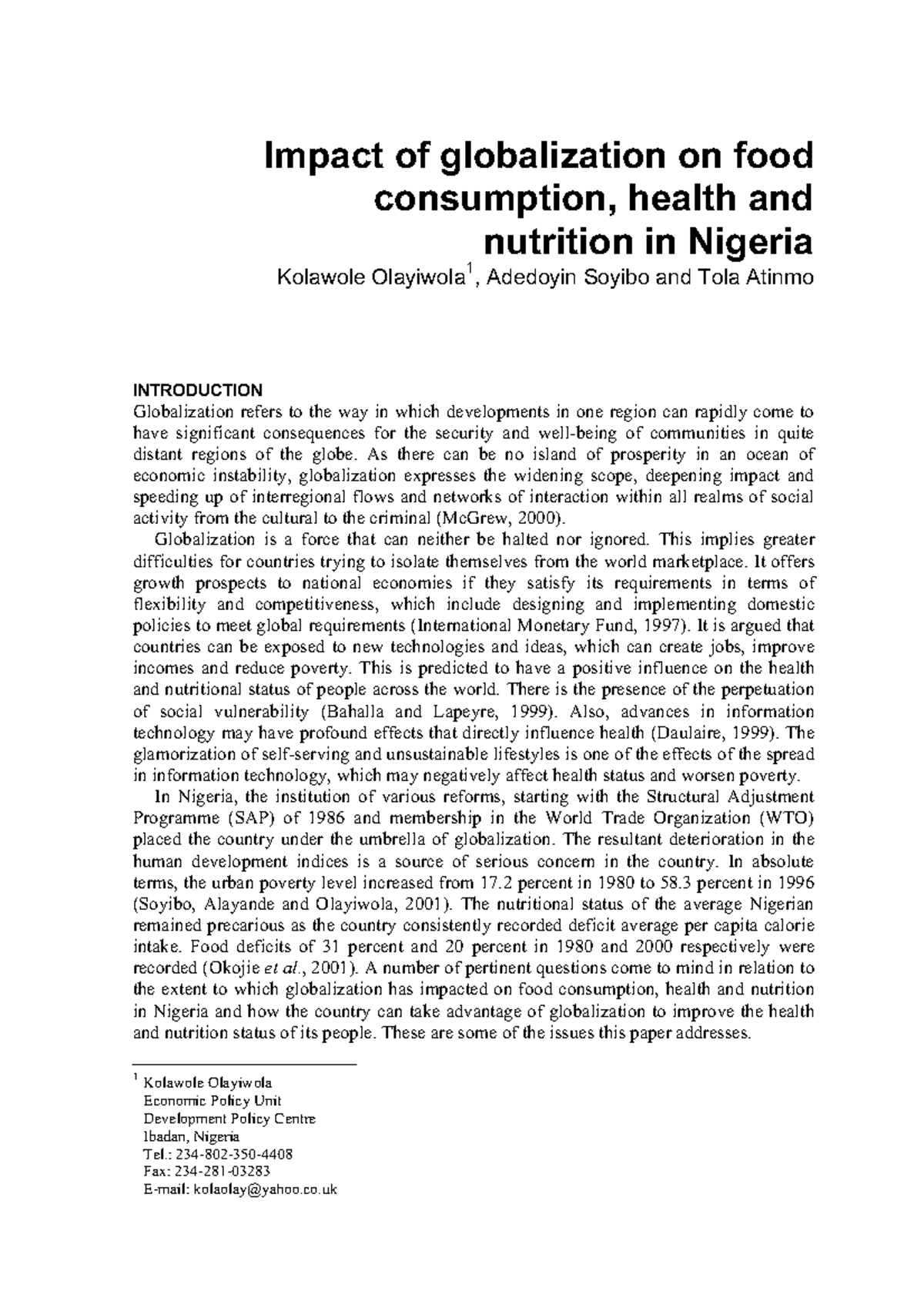 Impact of globalization on food - Globalization of food systems in ...
