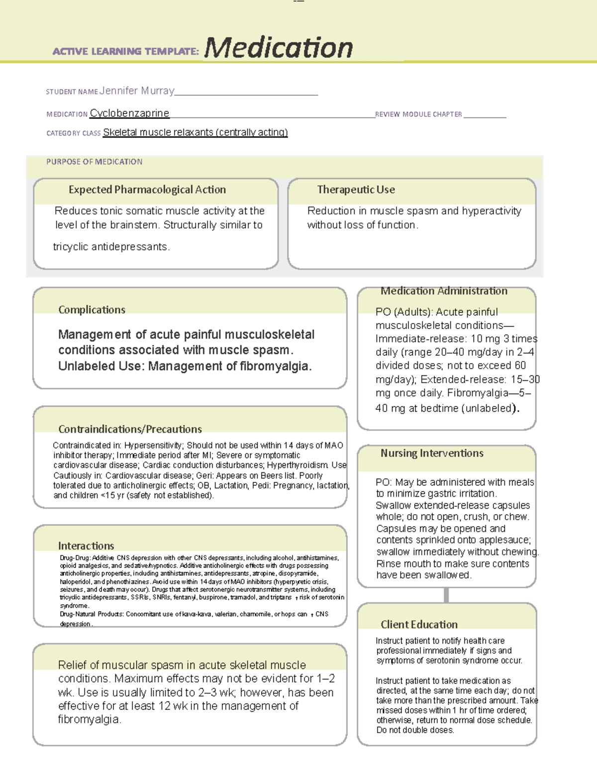 Cyclobenzaprine - STUDENT NAME Jennifer Murray ...