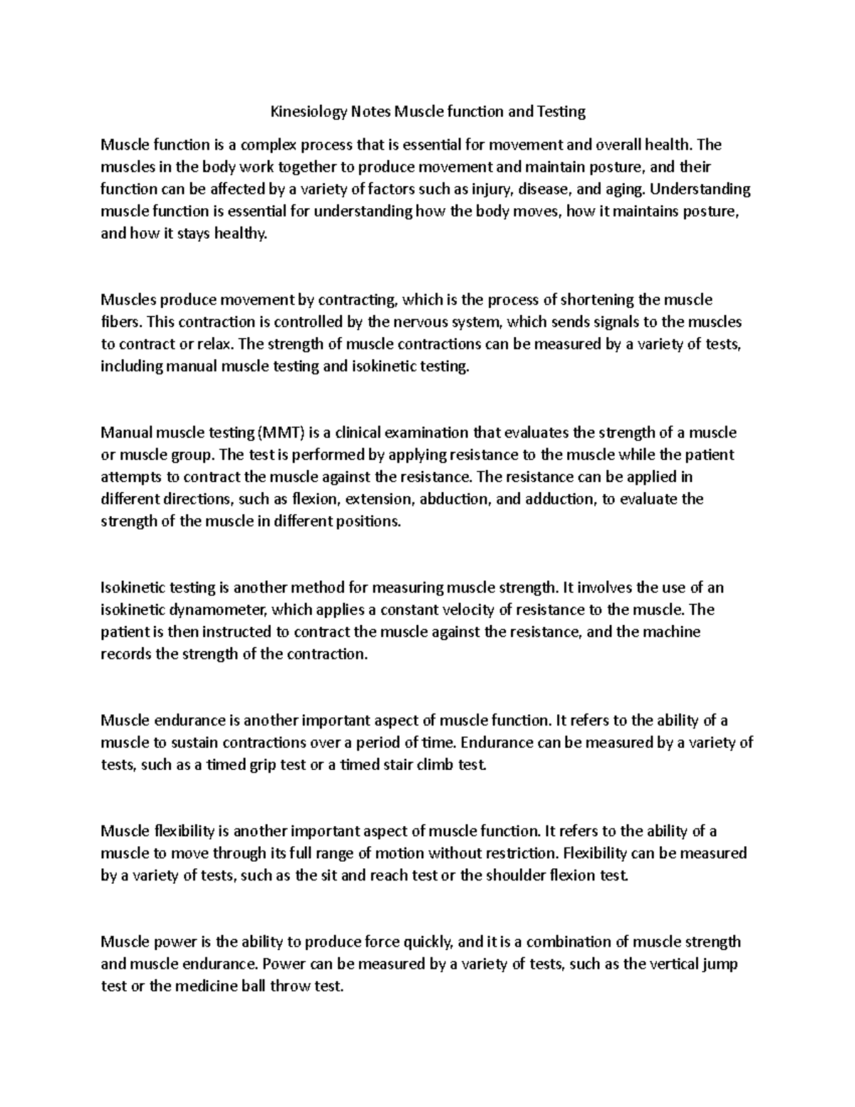 Kinesiology Notes Muscle function and Testing - The muscles in the body ...