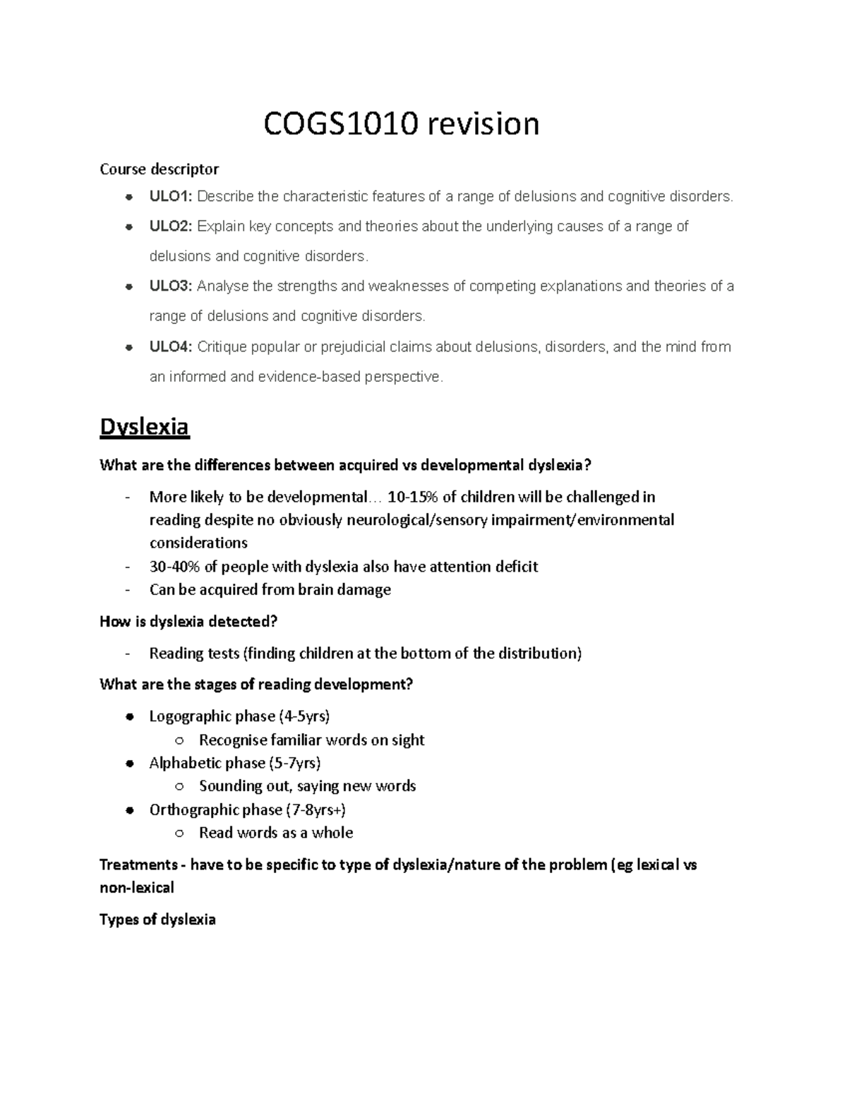 Cogs revision - notes - COGS1010 - MQ - Studocu