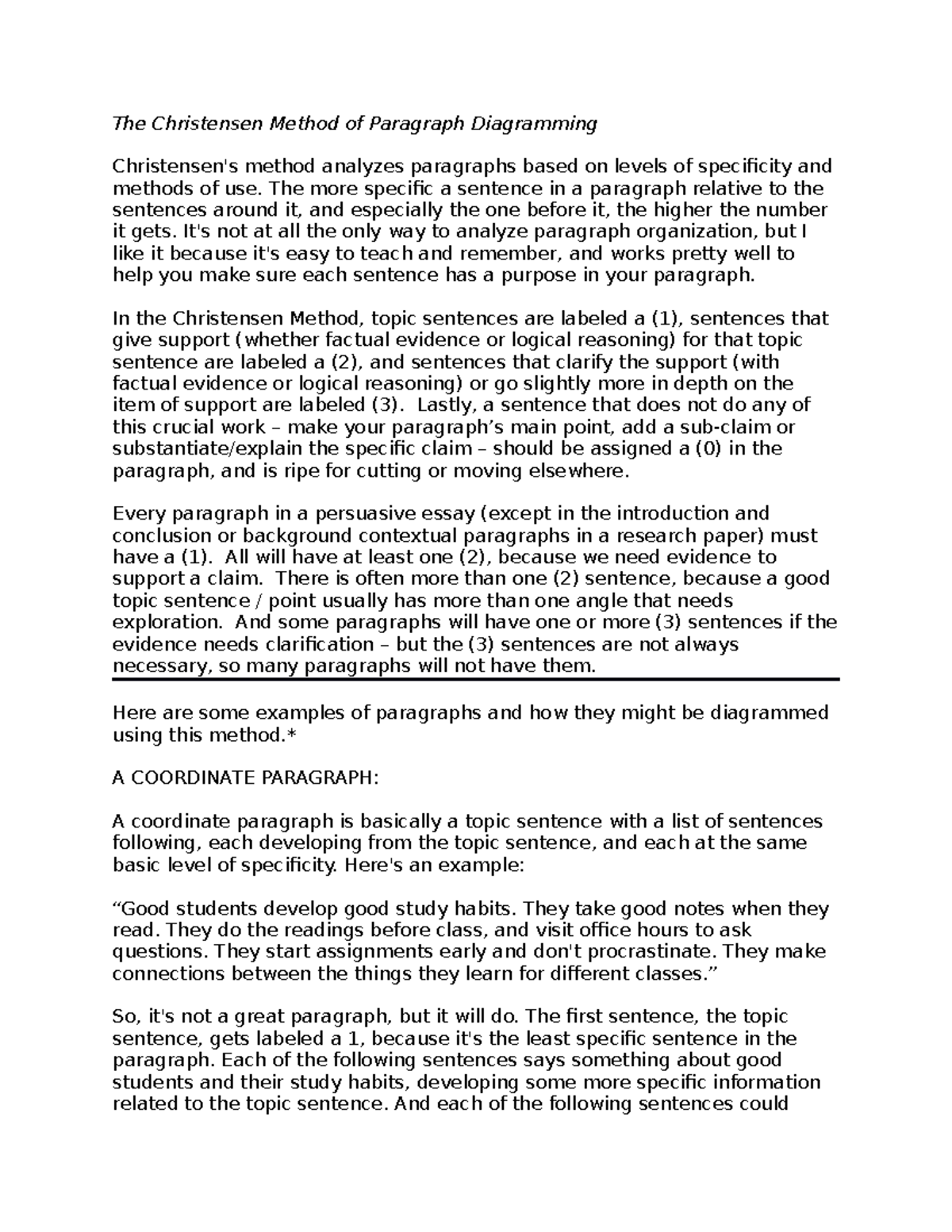 Christensen full for writ340 - The Christensen Method of Paragraph ...