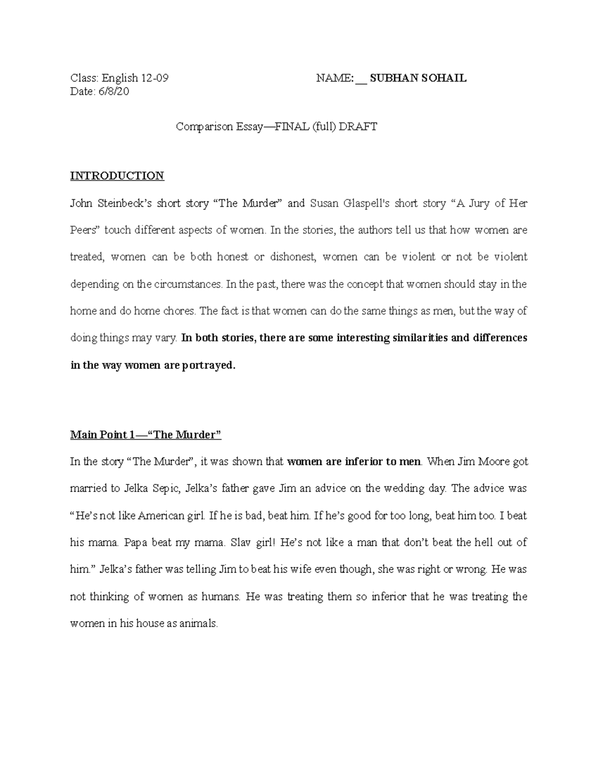 English final essay draft revised - Class: English 12-09 NAME ...