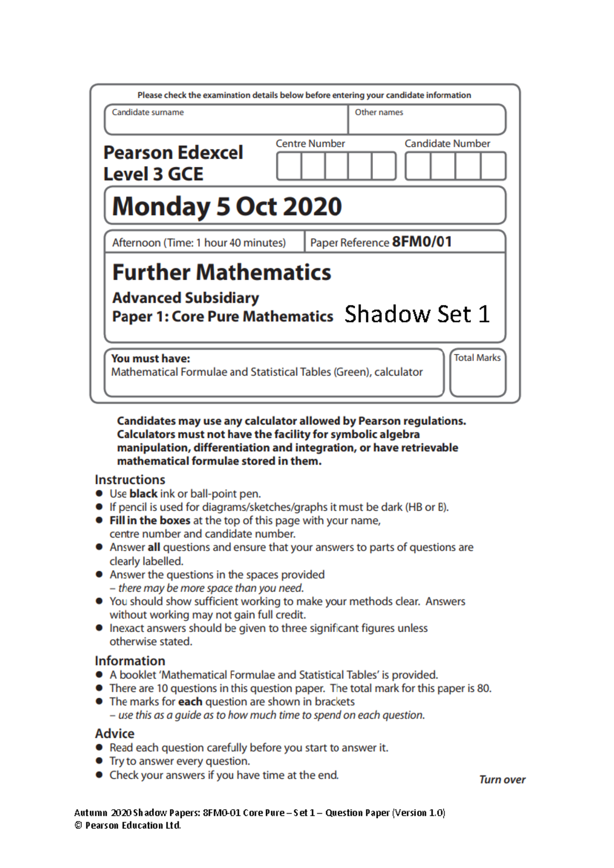 2010 8FM0 01 AS Core Pure October 2020 Shadow Paper pdf - Autumn 2020 ...