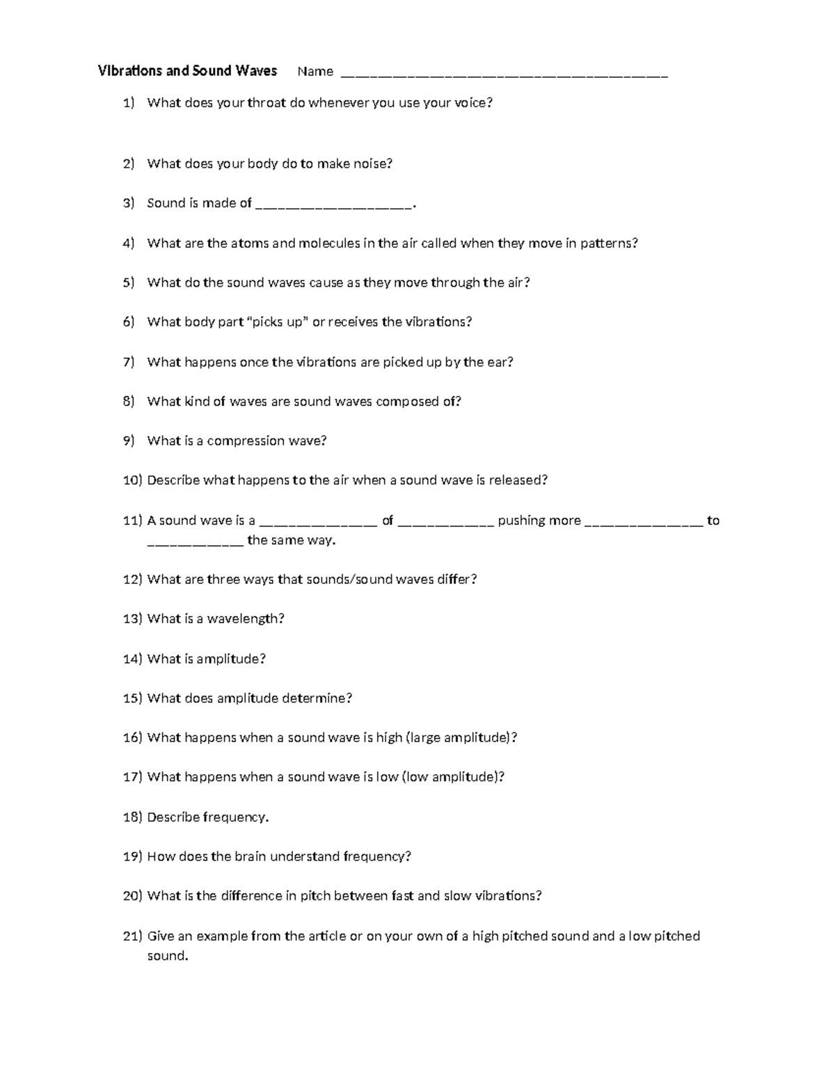 Vibrations+leveled+text+questions - Vibrations and Sound Waves Name ...