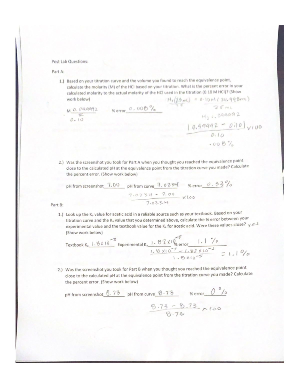 Titration lab post lab questions - CHE-1B - Studocu