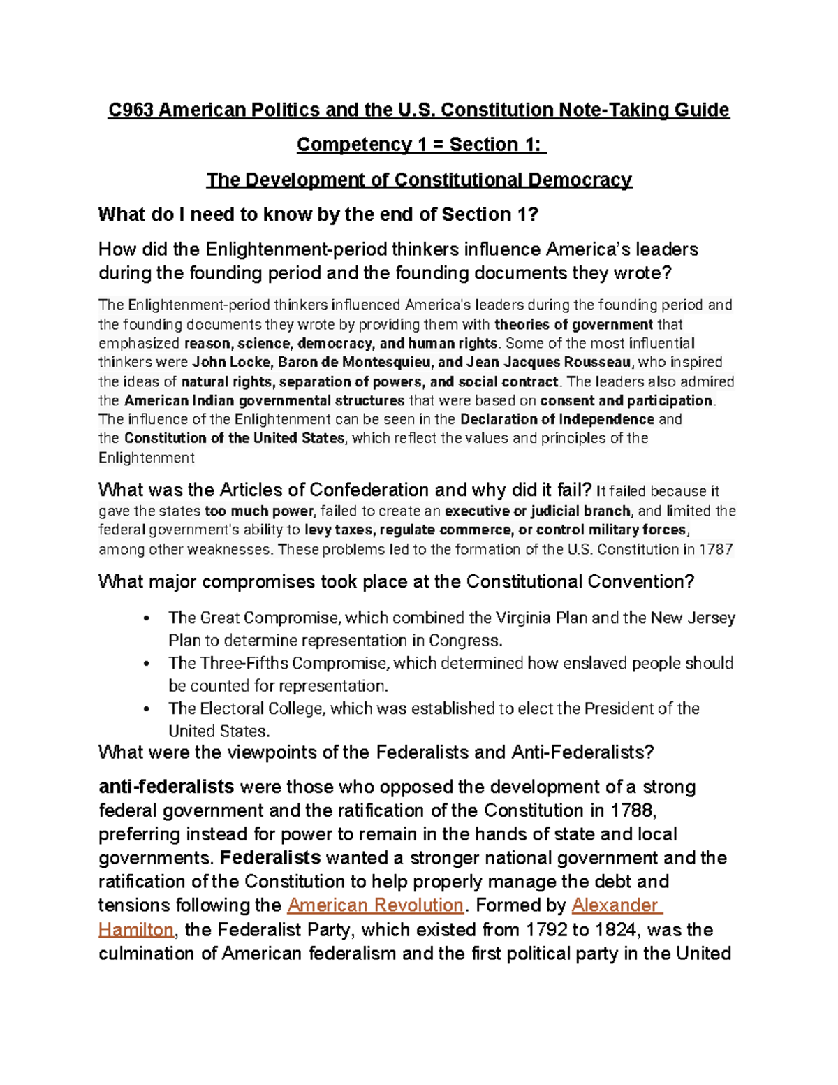 C963 Section 1 Note Taking Guide - C963 American Politics and the U ...
