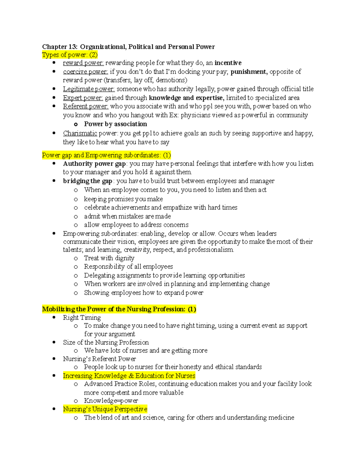 Mgmt Chapter 13 - Chapter 13: Organizational, Political and Personal ...