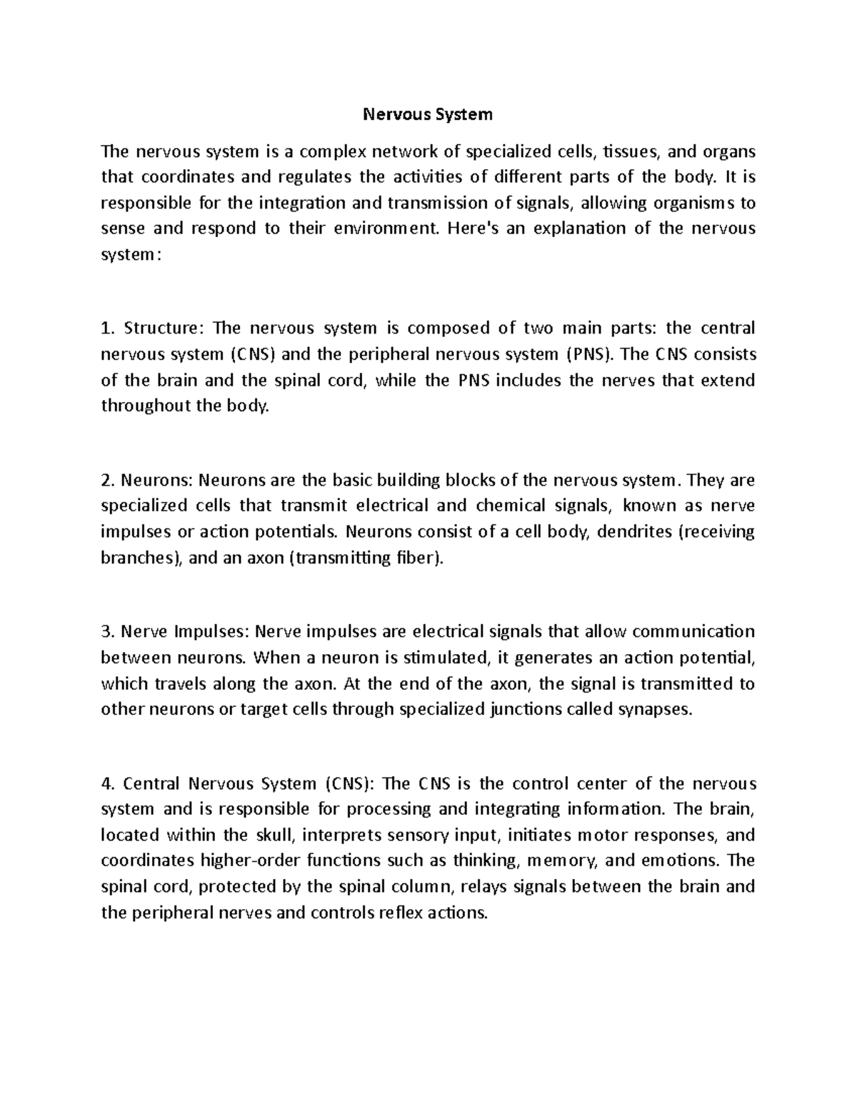 Nervous System - learning - Nervous System The nervous system is a ...