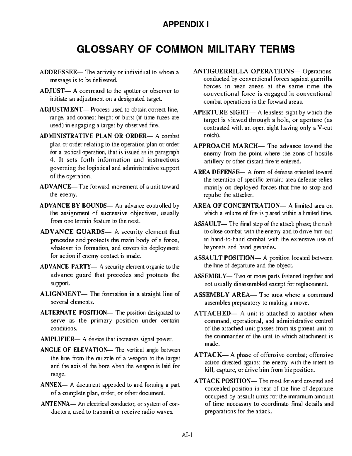 Common military terms - APPENDIX I GLOSSARY OF COMMON MILITARY TERMS ...