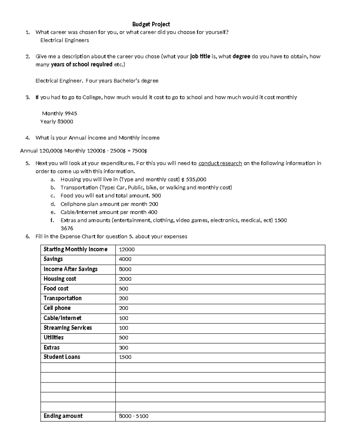 AC Budget Project 2023 - Budget Project What career was chosen for you ...