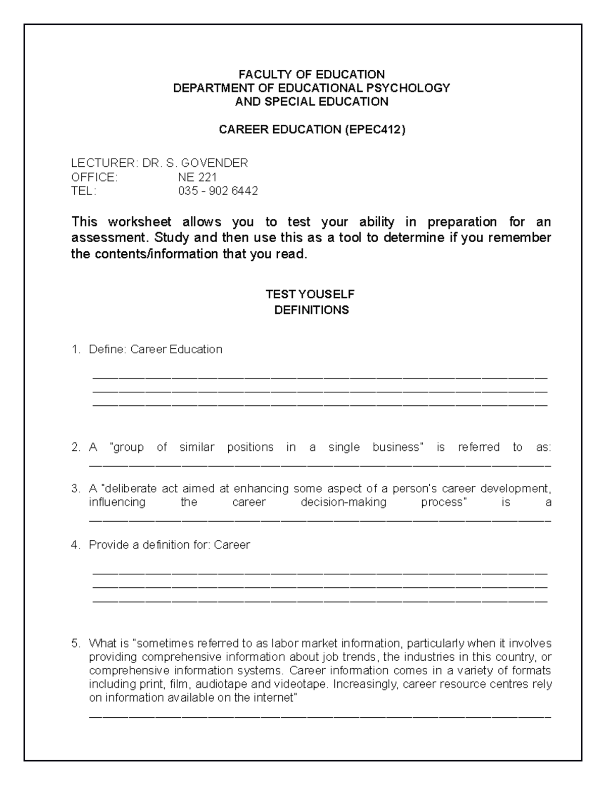2 EPEC412 Activity Definitions - FACULTY OF EDUCATION DEPARTMENT OF ...