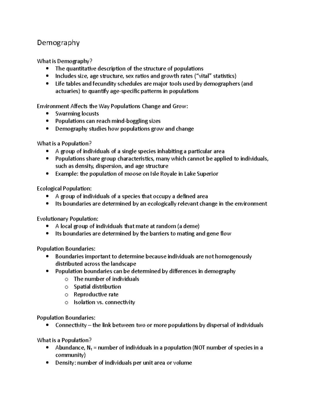 Chapter 8 - Lecture 1 - Demography What is Demography? The quantitative ...