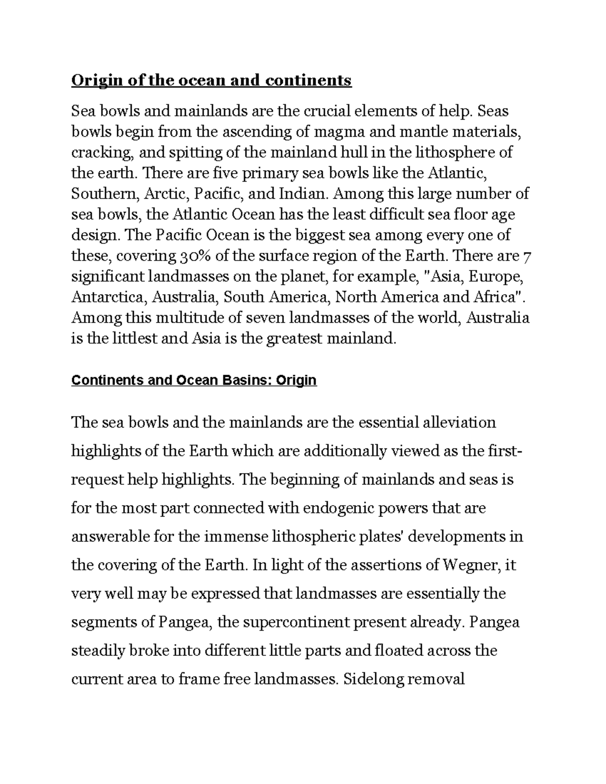 Origin of the ocean and continents - Origin of the ocean and continents ...