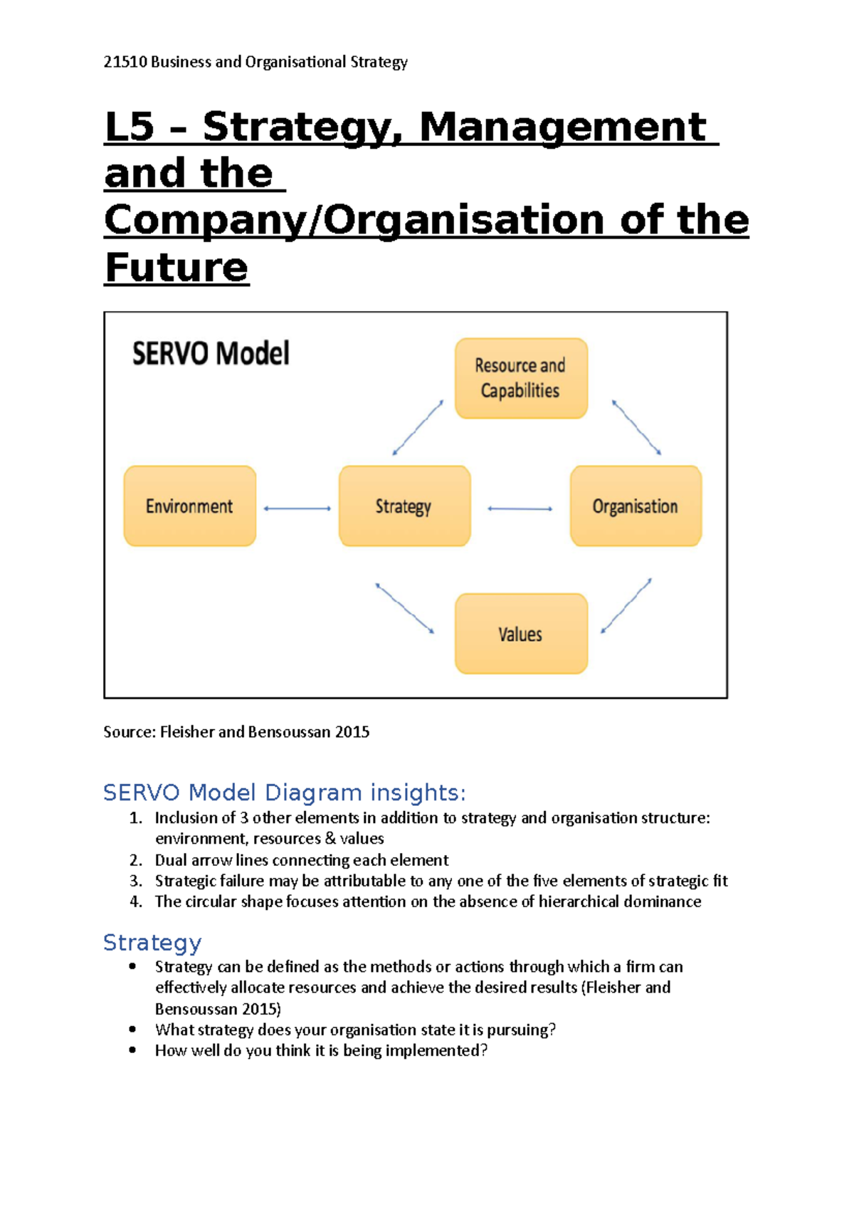 21510 L5 Notes - L5 – Strategy, Management and the Company/Organisation ...