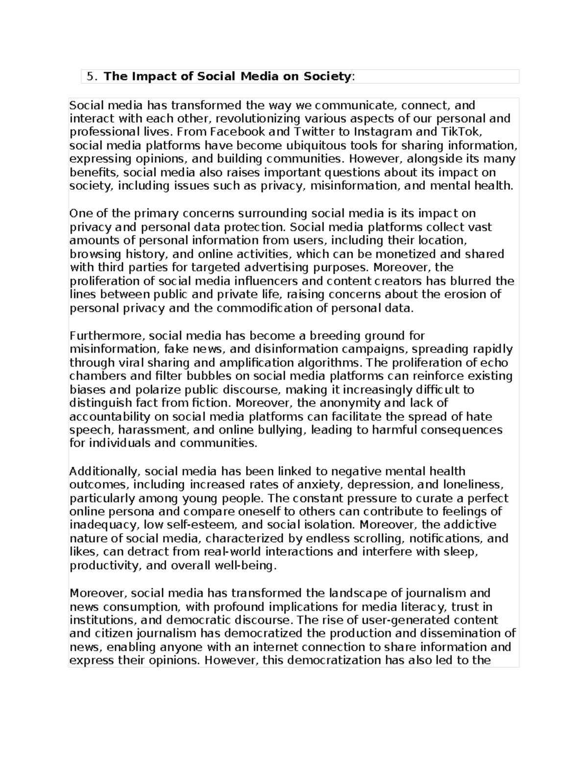 The Impact of Social Media on Society - The Impact of Social Media on ...