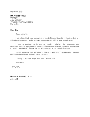 ABAN Benedict Gabriel Essay - Benedict Gabriel R. Aban BSBA-FM MIDTERM ACTIVITY #1 IN LIFE AND ...