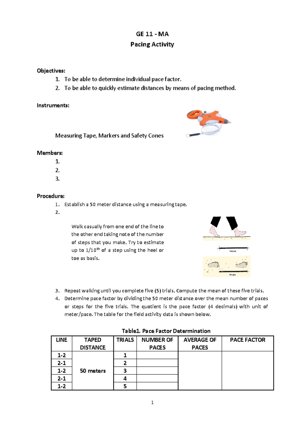 GE 11 - MA Pacing Activity - 1 GE 11 - MA Pacing Activity Objectives: 1 ...