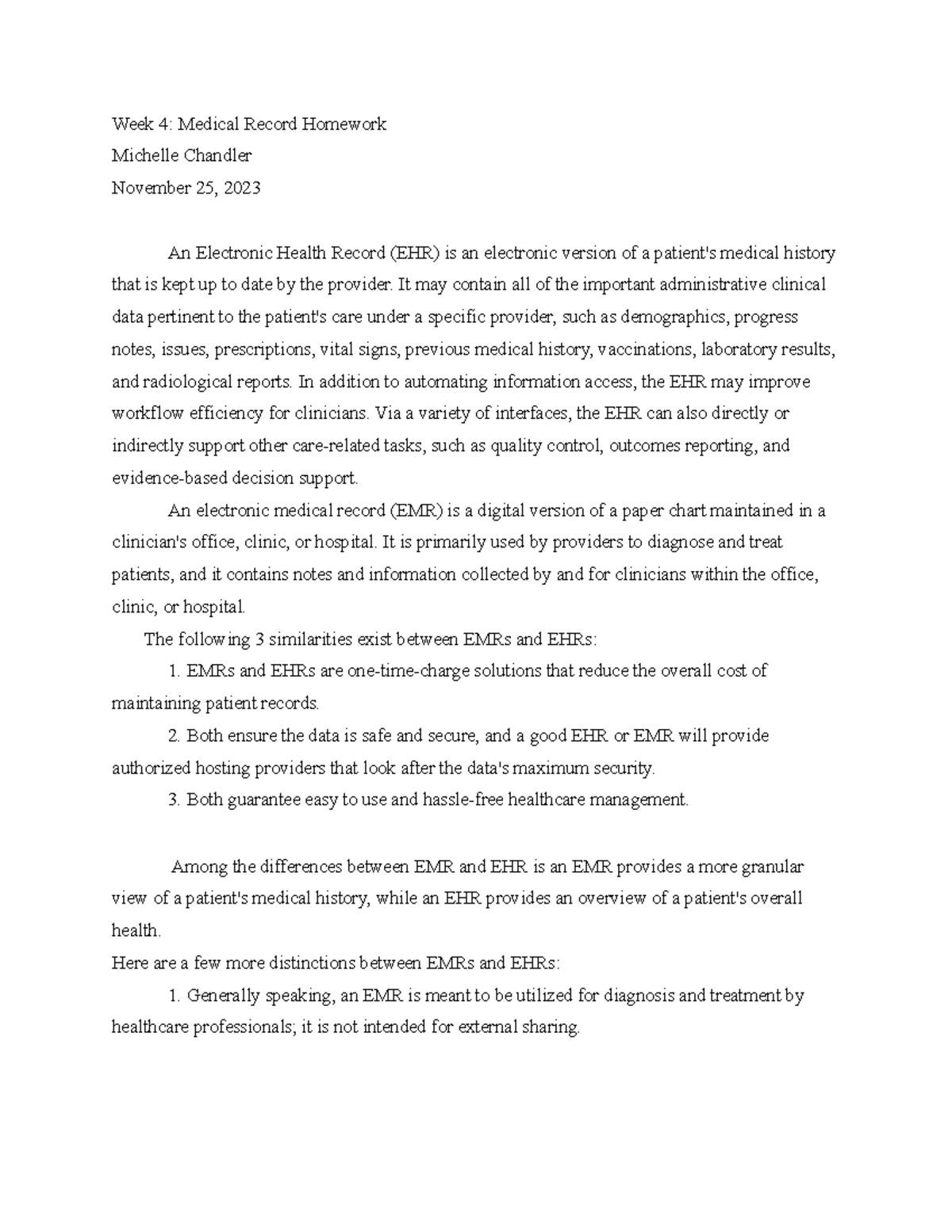 Week 4 Medical Record Homework - Week 4: Medical Record Homework ...