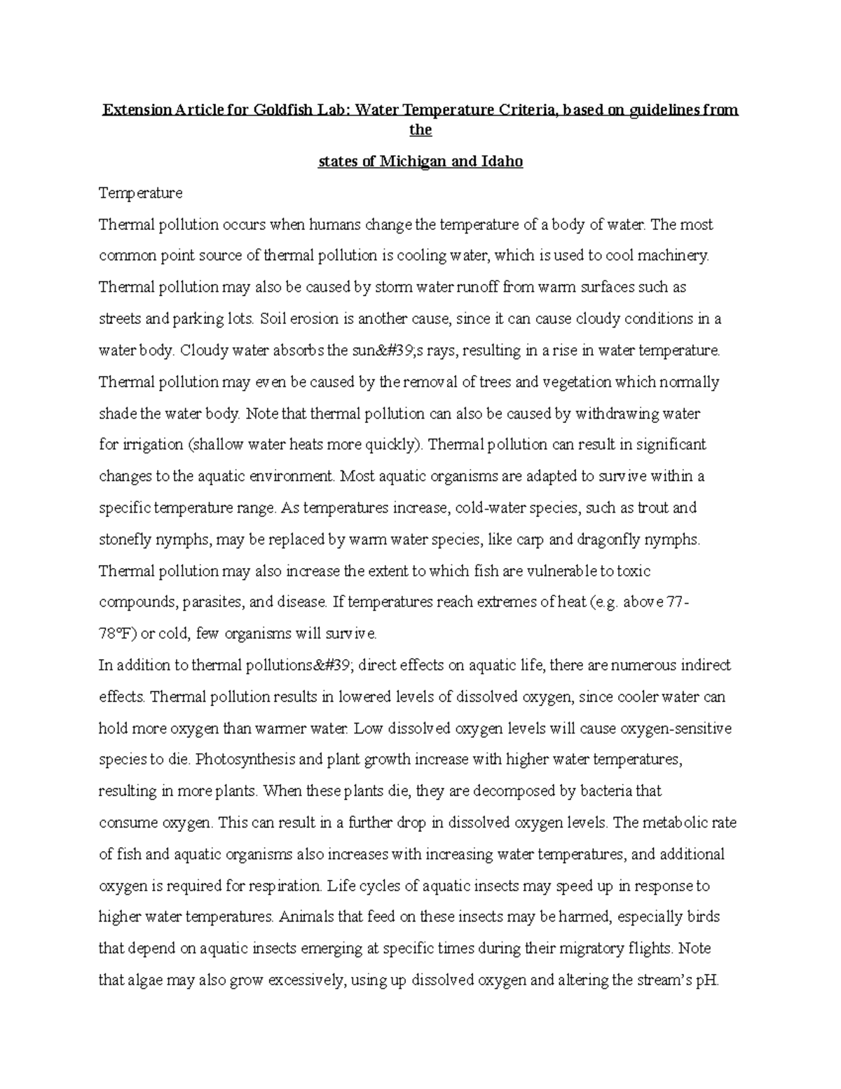 Extension Article- Lab 2- The Goldfish Experiment - Extension Article ...