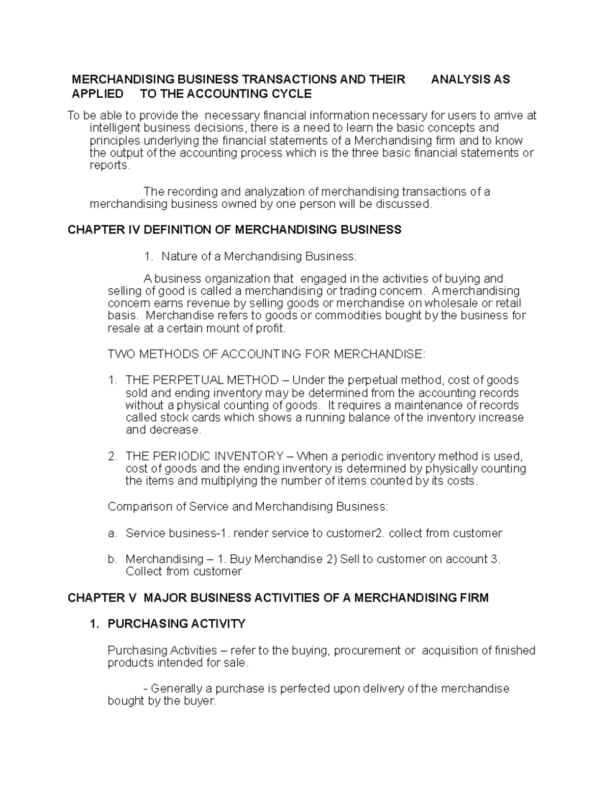 Merchandising Business Transactions AND Their Analysis AS Applied TO ...